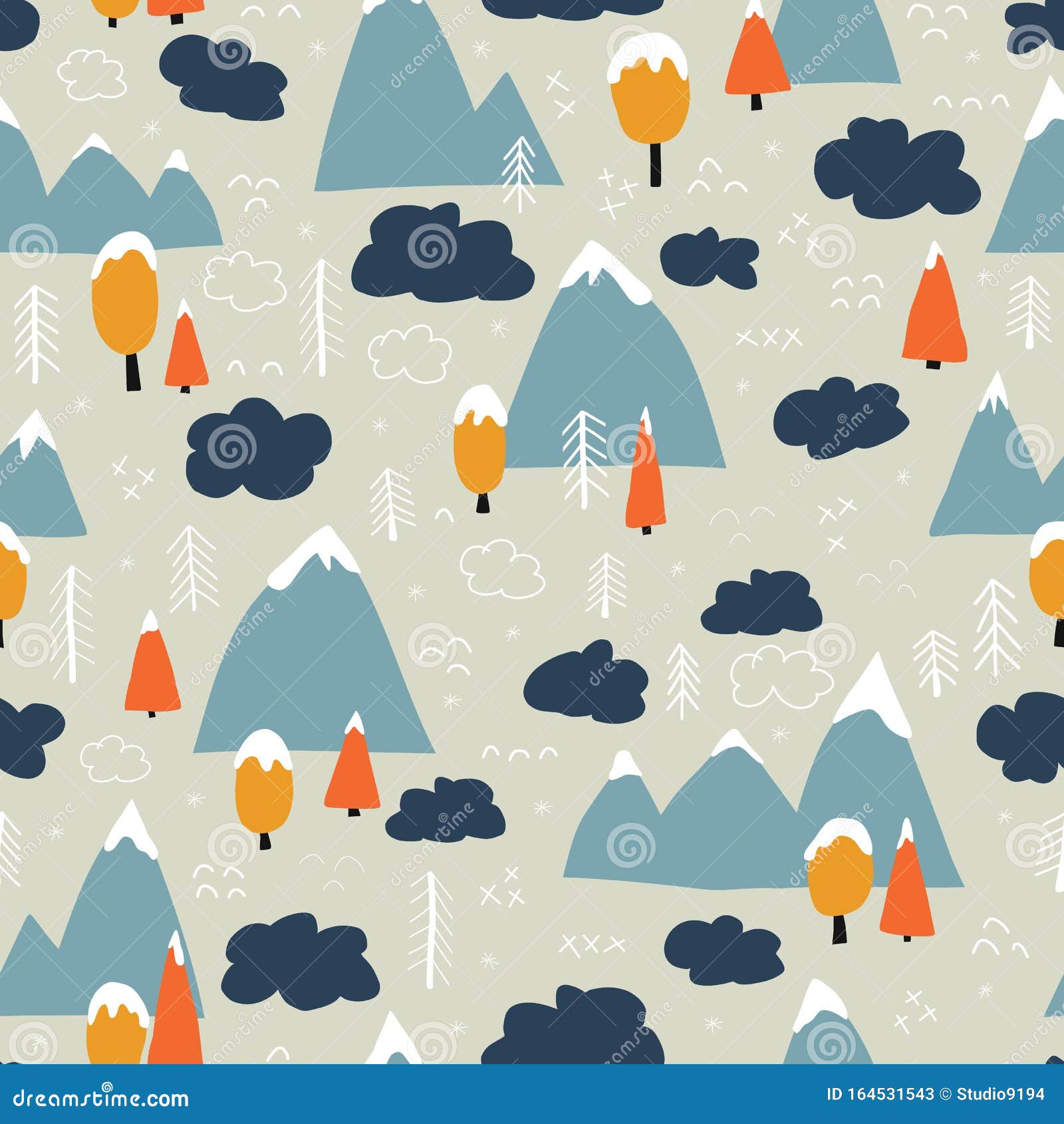 Winter Forest and Mountains Seamless Vector Background. Winter Season ...