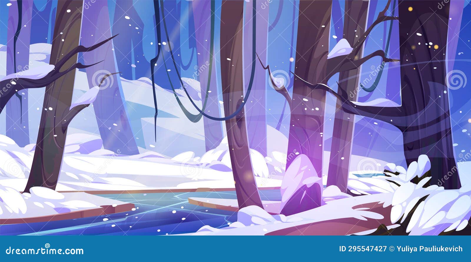 Winter Forest River and Snowy Hills Stock Image - Image of lake, woods ...