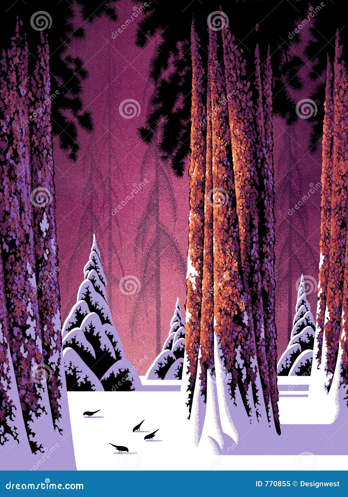 Winter Forest Scene stock illustration. Illustration of woods - 770855
