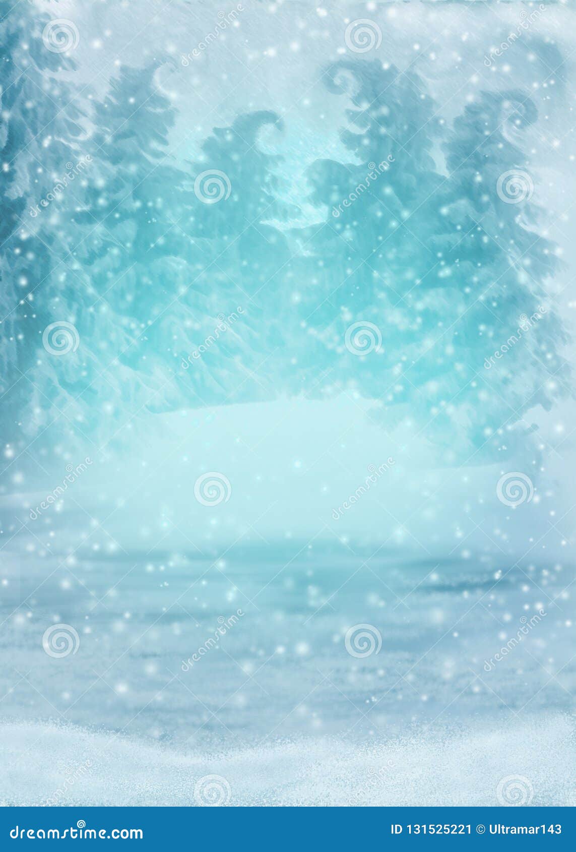 Winter Forest in the Snow in a Blue Color with Magic Trees and Falling ...