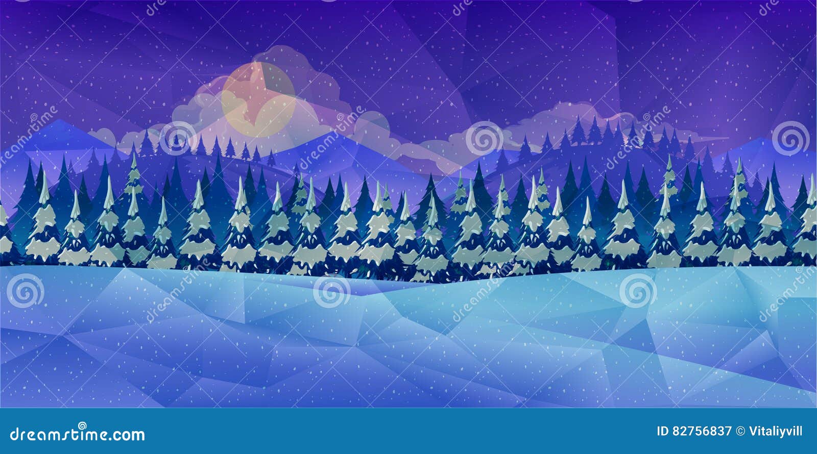 Winter Forest, Vector Background Low Poly Style Stock Vector ...
