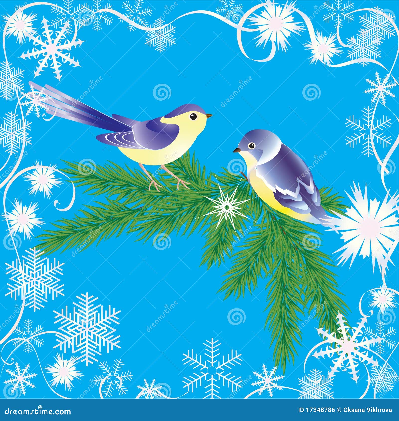 Winter frame and birds. stock vector. Illustration of flora - 17348786