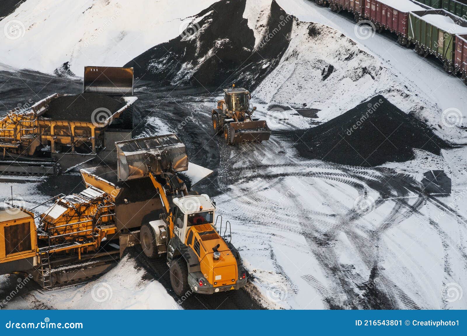 Winter, Front-end Loaders Load Coal into the Hopper Stock Image - Image ...
