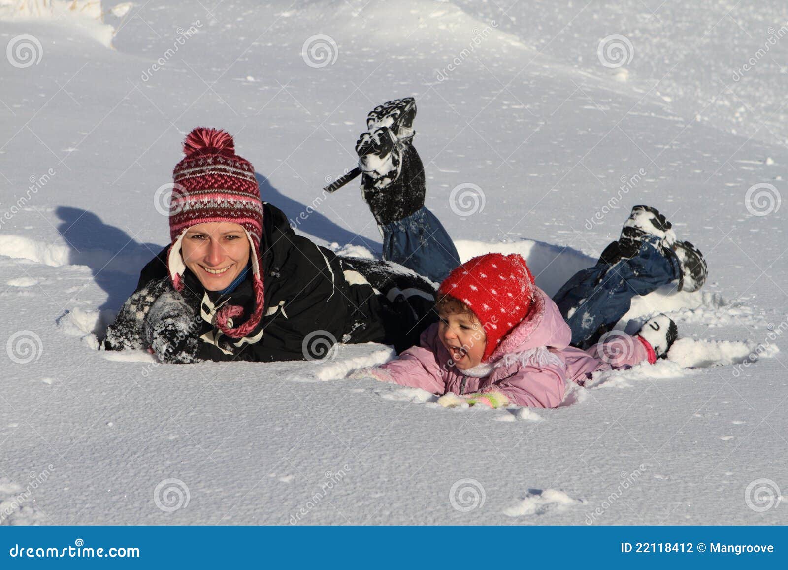 Happy Family, Mom and Child, Having Fun in Winter Snow Stock Photo ...