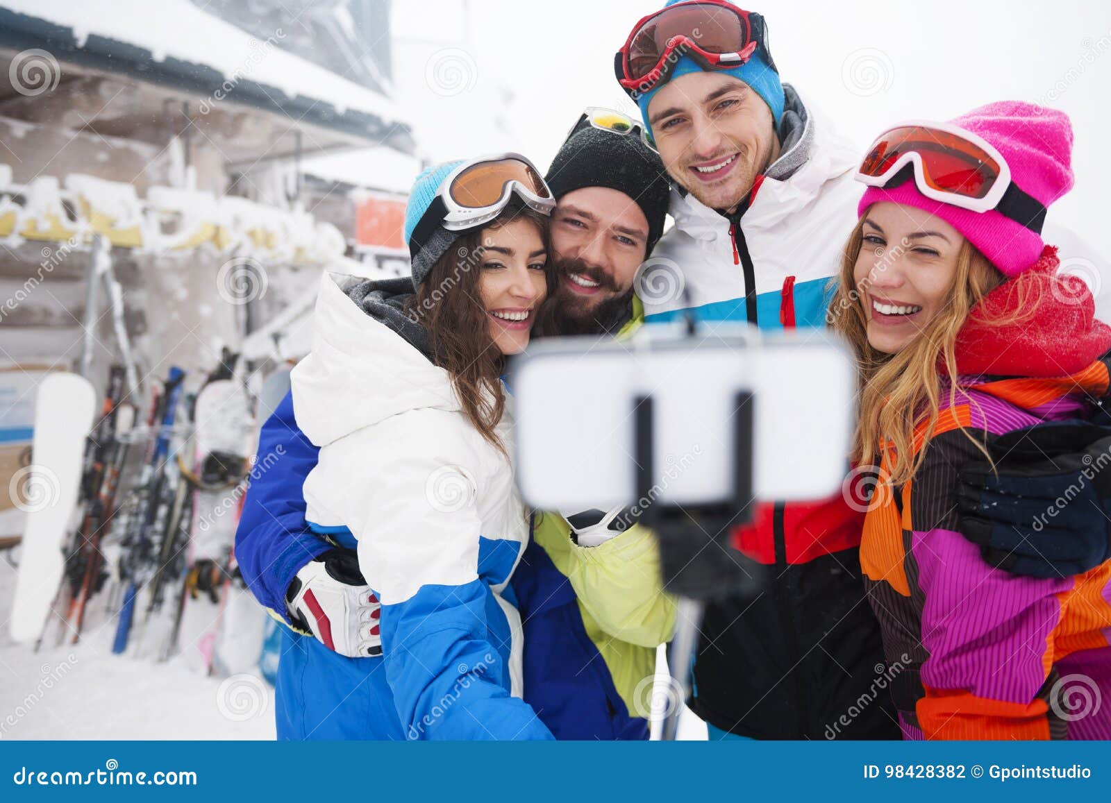 Winter fun stock photo. Image of posing, cold, peak, nature - 98428382