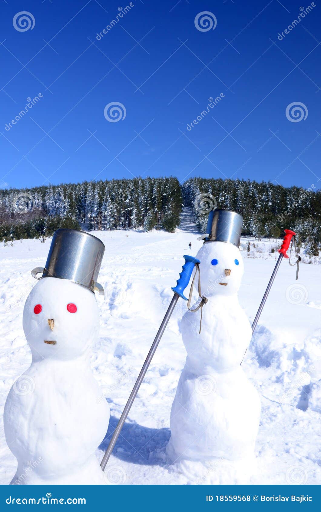 Winter Fun Scene with Snowman Stock Photo - Image of playful, pine ...