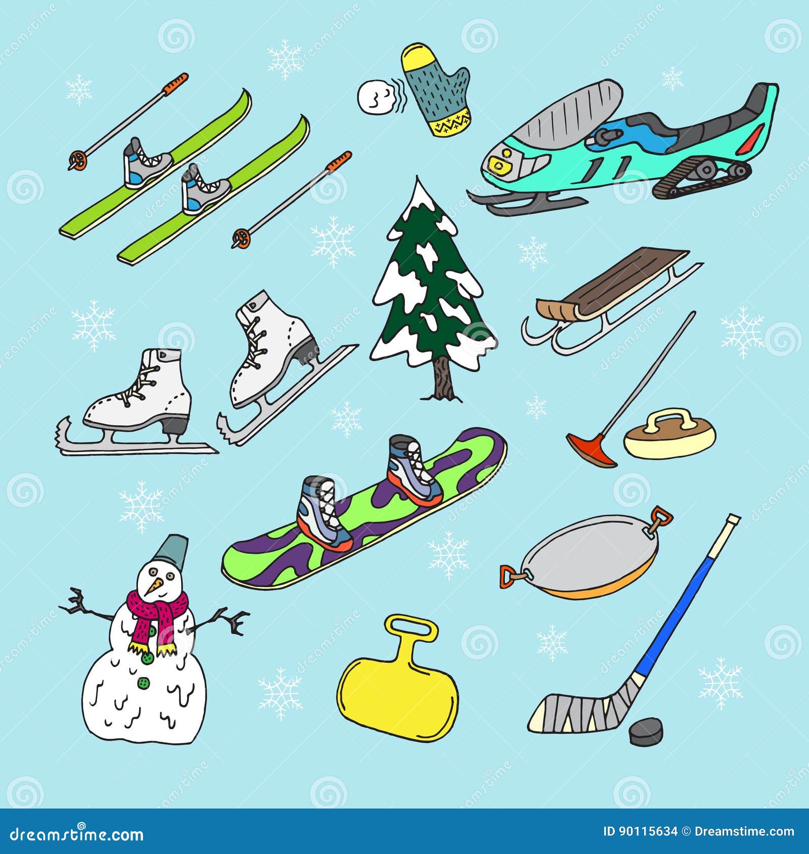 Winter games. Doodle set stock vector. Illustration of graphic - 90115634