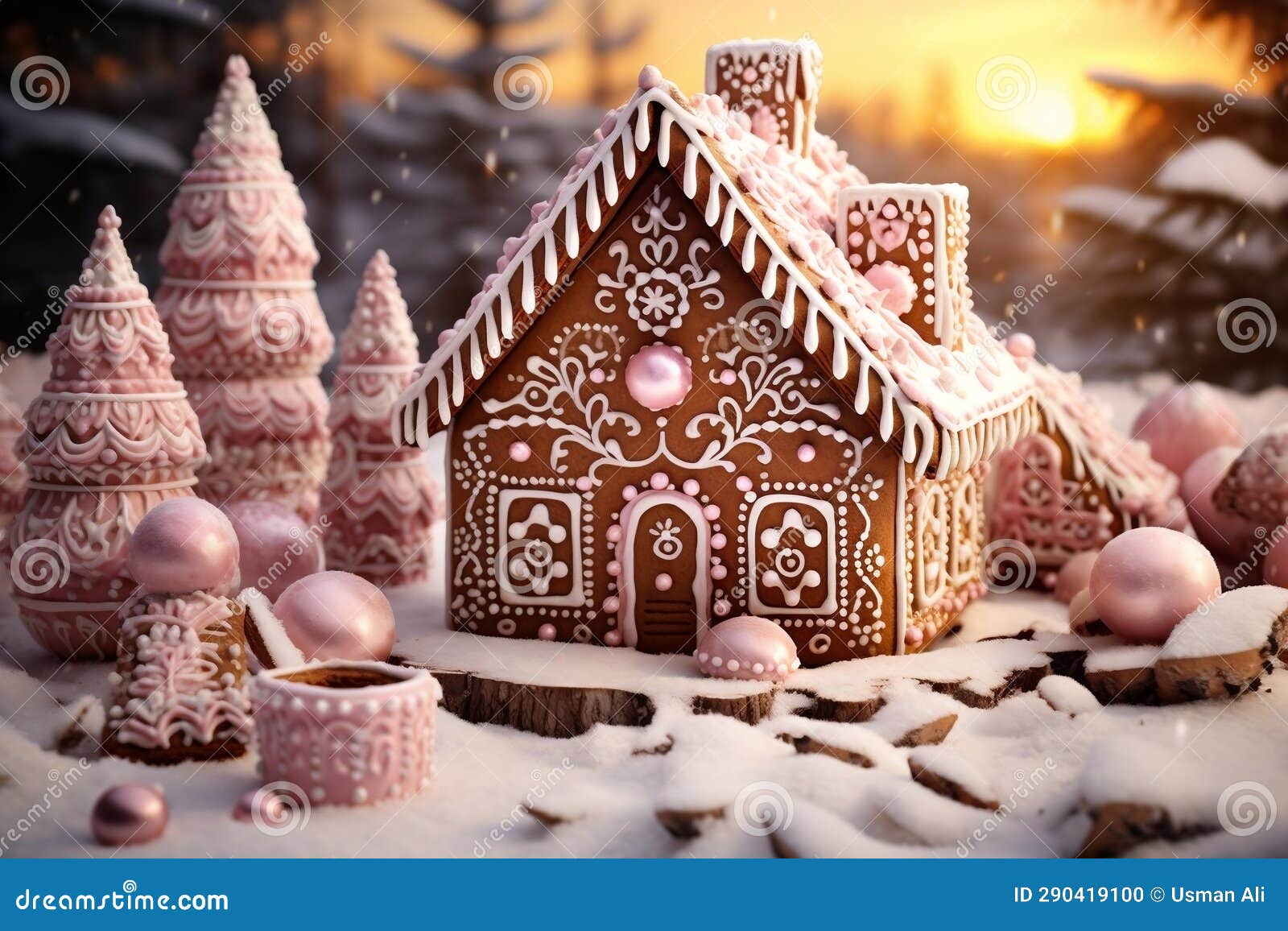 Winter Gingerbread House with Candy Decor. AI Stock Photo - Image of ...