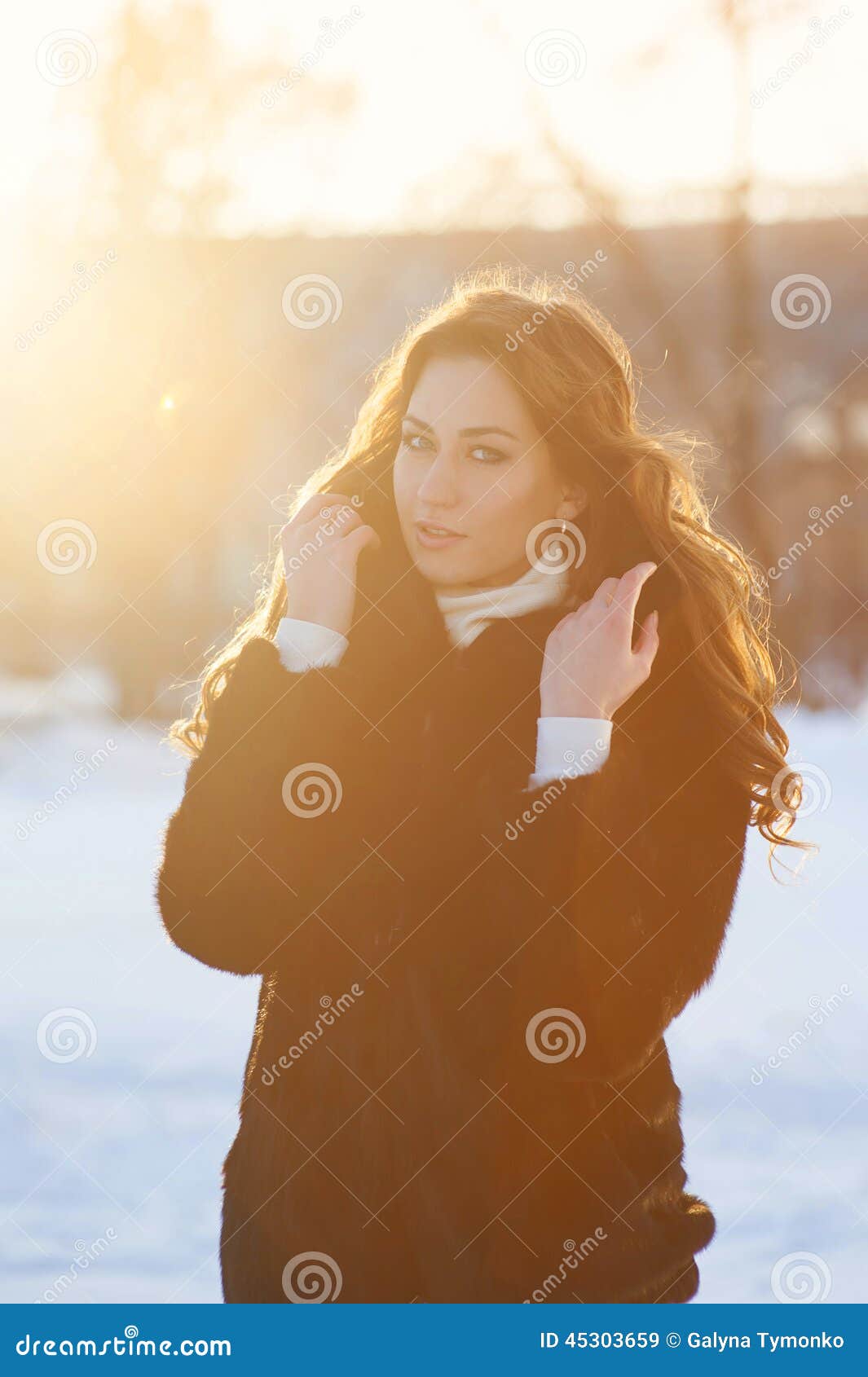 Winter Girl in the Rays of the Setting Sun Stock Image - Image of ...