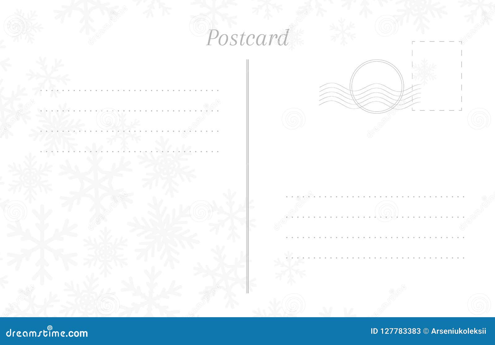 Winter Greeting Postcard Back Template with Snowflakes, Stamp and a ...