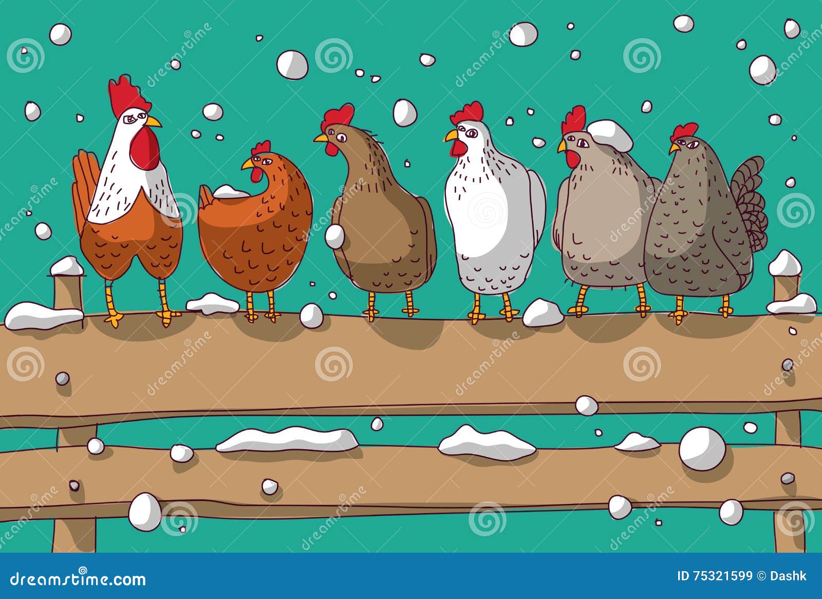 Winter Group Chicken Snow and Sky. Stock Vector - Illustration of snow ...