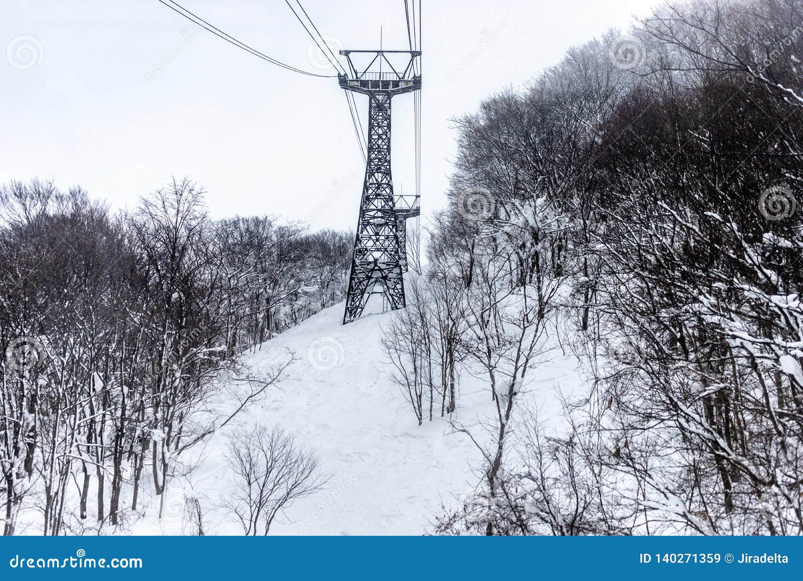 Winter of Hakkoda Ropeway Cable Tower in Snow Stock Image - Image of ...