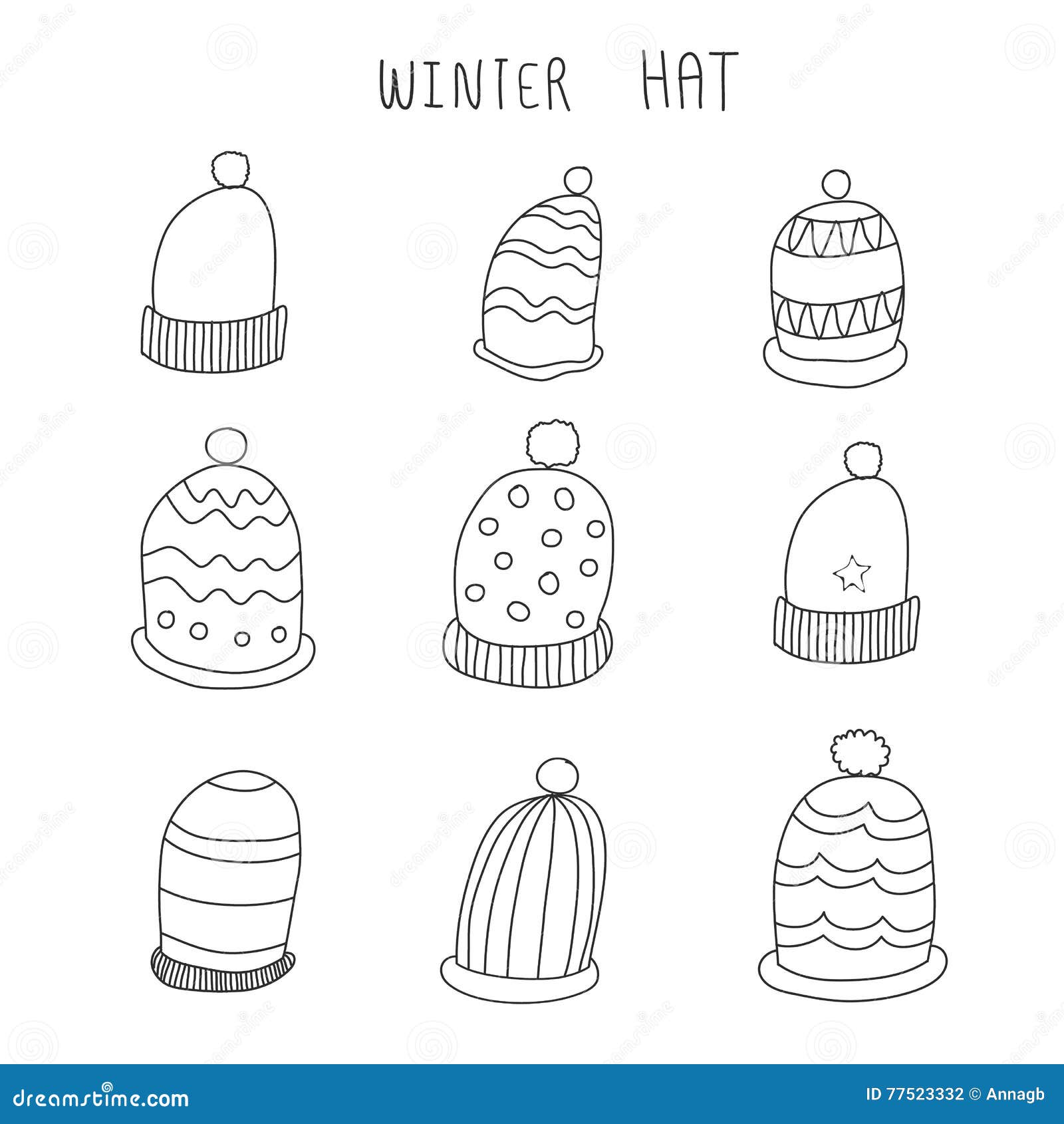 Winter Hat Hand Drawn Vector Set Stock Vector - Illustration of ...