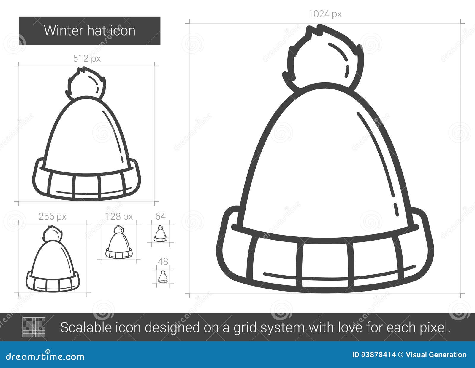 Winter hat line icon. stock vector. Illustration of linear - 93878414