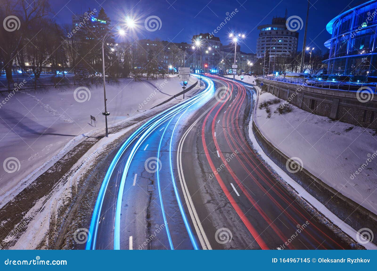 Winter highway at night stock image. Image of downtown - 164967145