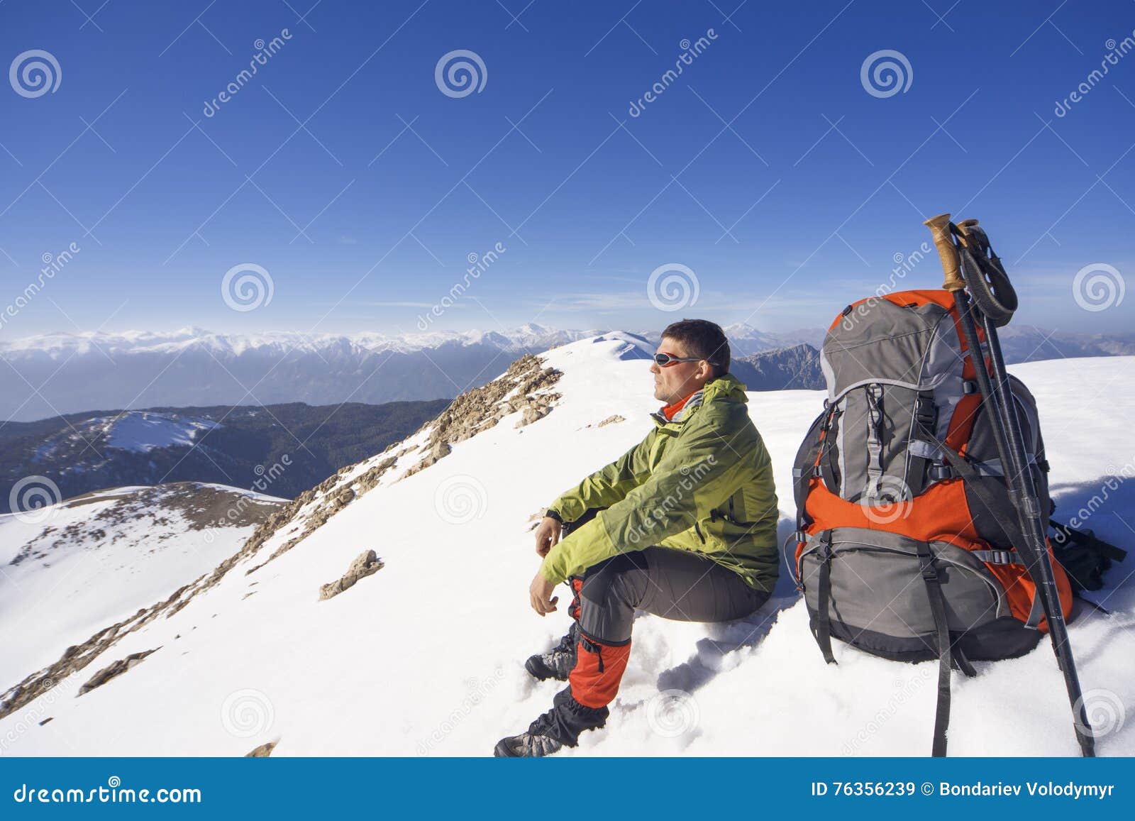 Winter Hiking in the Mountains with a Backpack. Stock Image - Image of ...