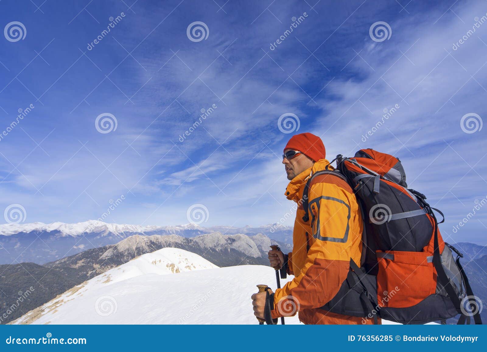 Winter Hiking in the Mountains with a Backpack. Stock Image - Image of ...