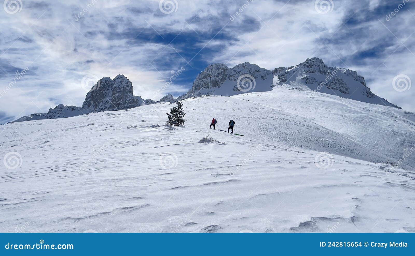 Winter Hiking Team Approaching the Summit Stock Photo - Image of ...