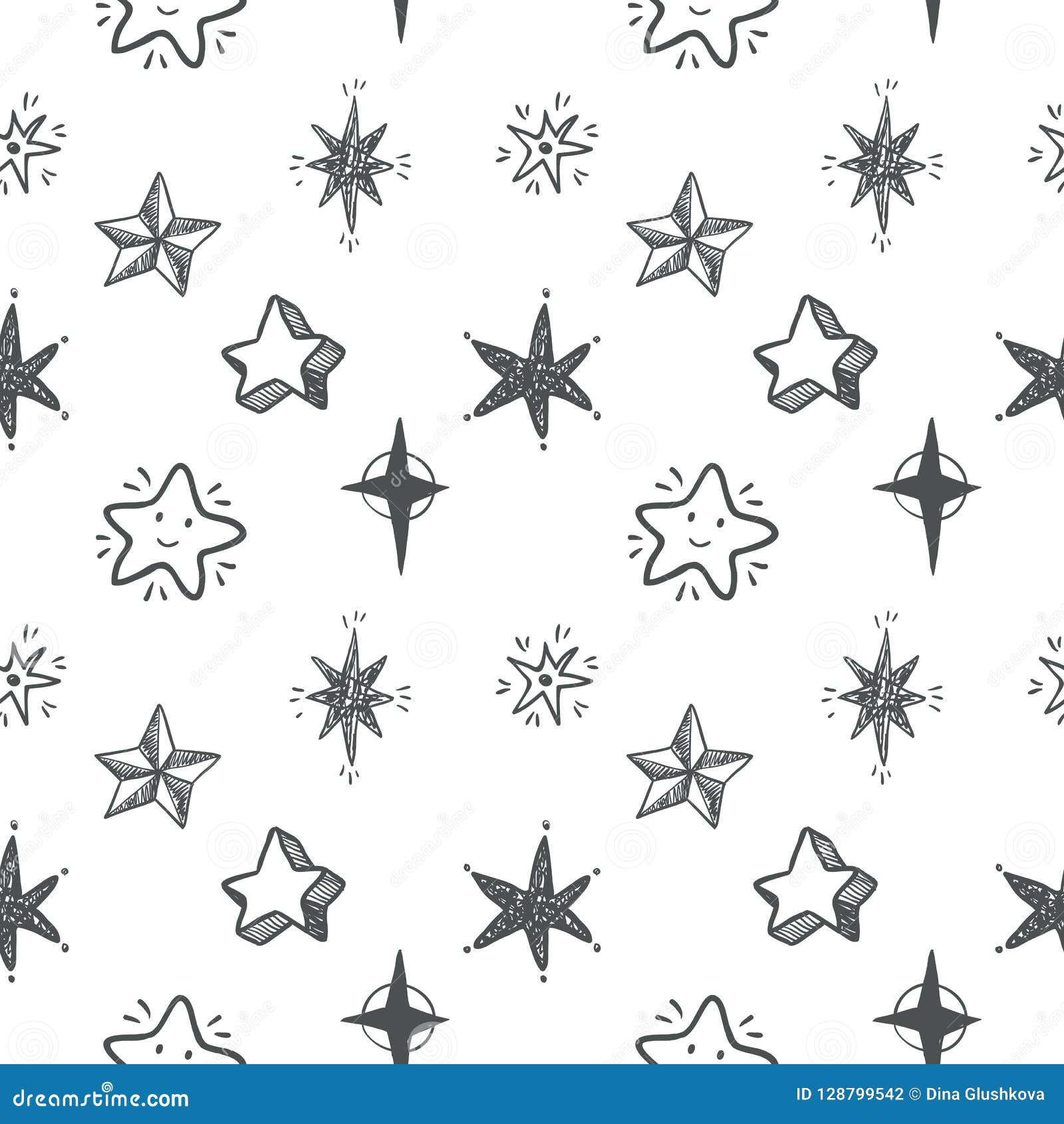 Winter Holiday Seamless Pattern with Doodle Hand Drawn Stars. Stock ... Winter Holiday Seamless Pattern with Doodle Hand Drawn Stars. Stock ...