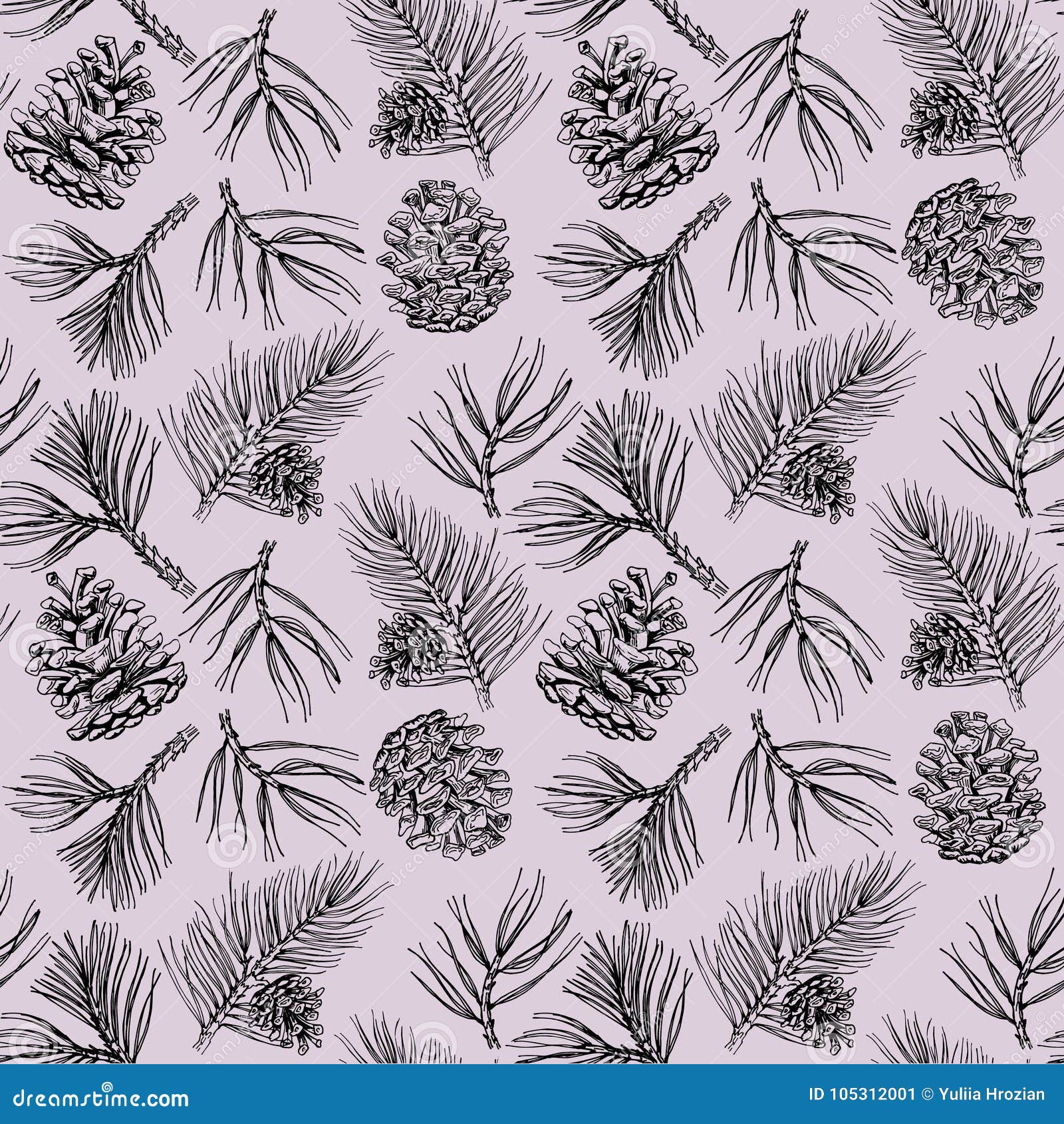 Winter Holiday Seamless Pattern with Hand Drawn Pine Branches and Cones ... Winter Holiday Seamless Pattern with Hand Drawn Pine Branches and Cones ...