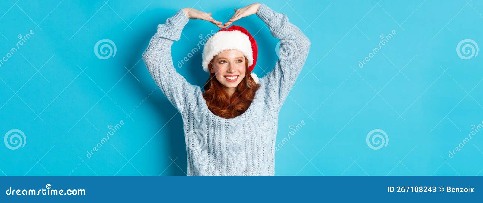 Winter Holidays And Christmas Eve Concept Cute Redhead Teen Girl In