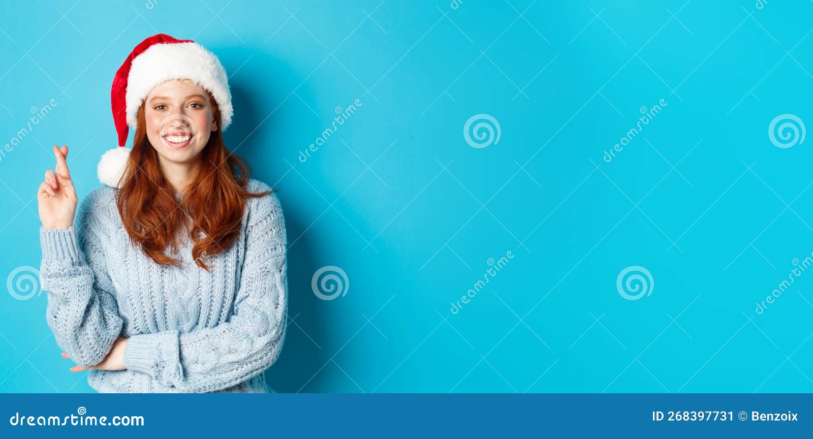 Winter Holidays And Christmas Eve Concept Hopeful Redhead Girl In
