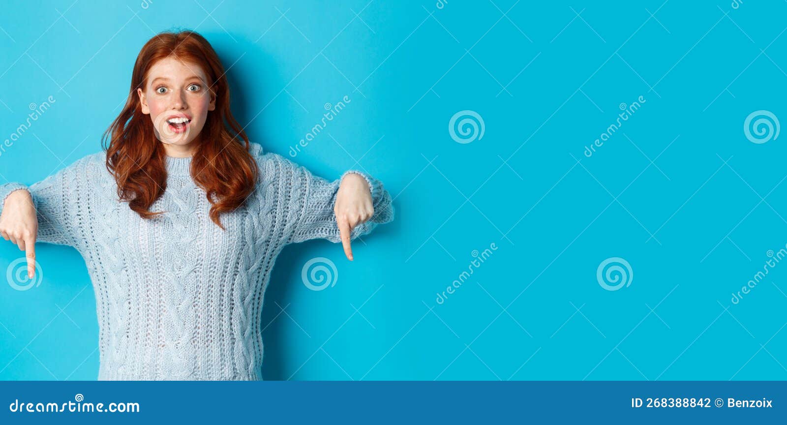 Winter Holidays And People Concept Impressed And Excited Redhead Girl
