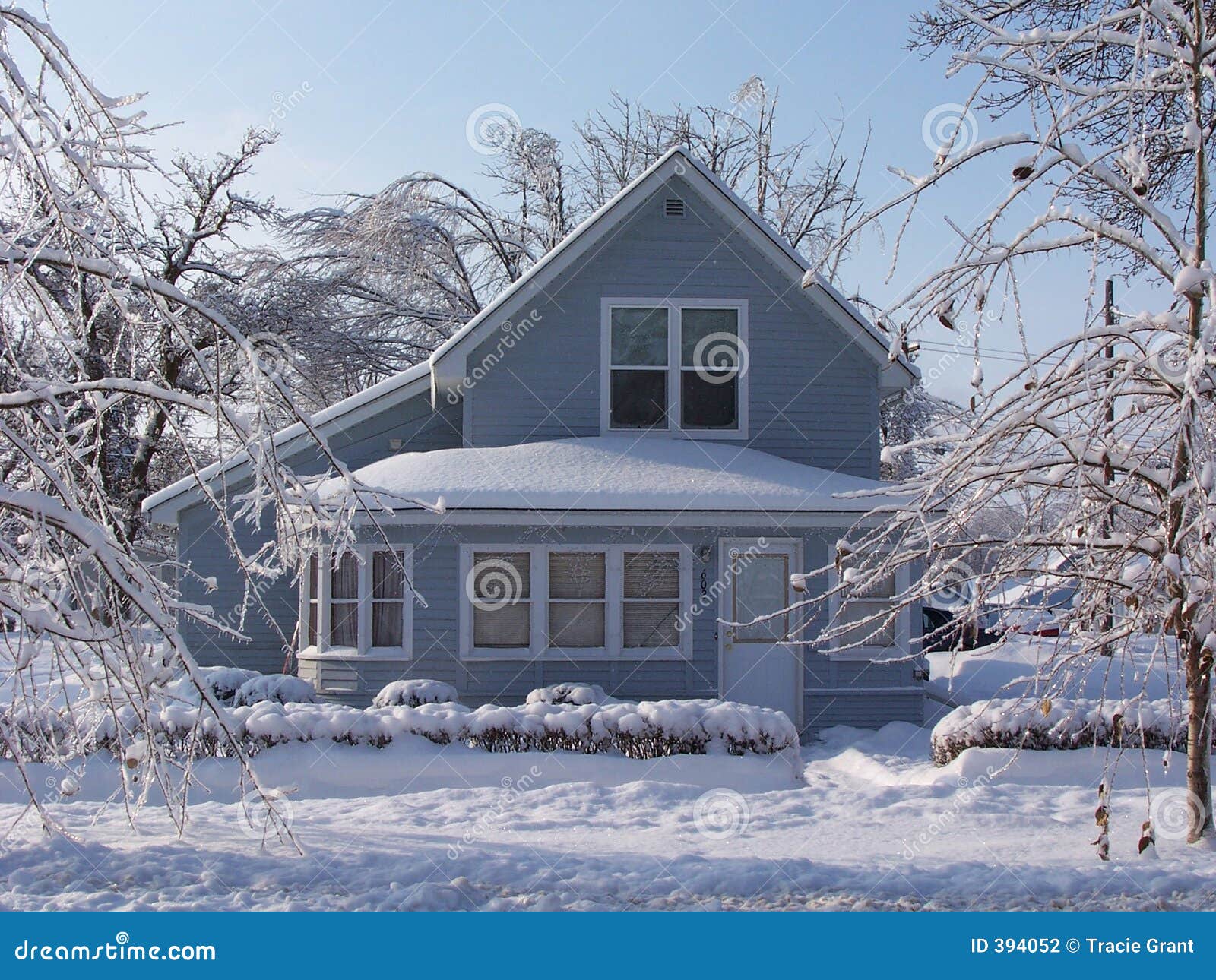 Winter Home Front stock photo. Image of snow, porch, winter - 394052