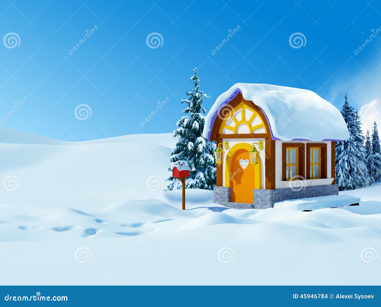 Winter House with a Mailbox Stock Illustration - Illustration of ...