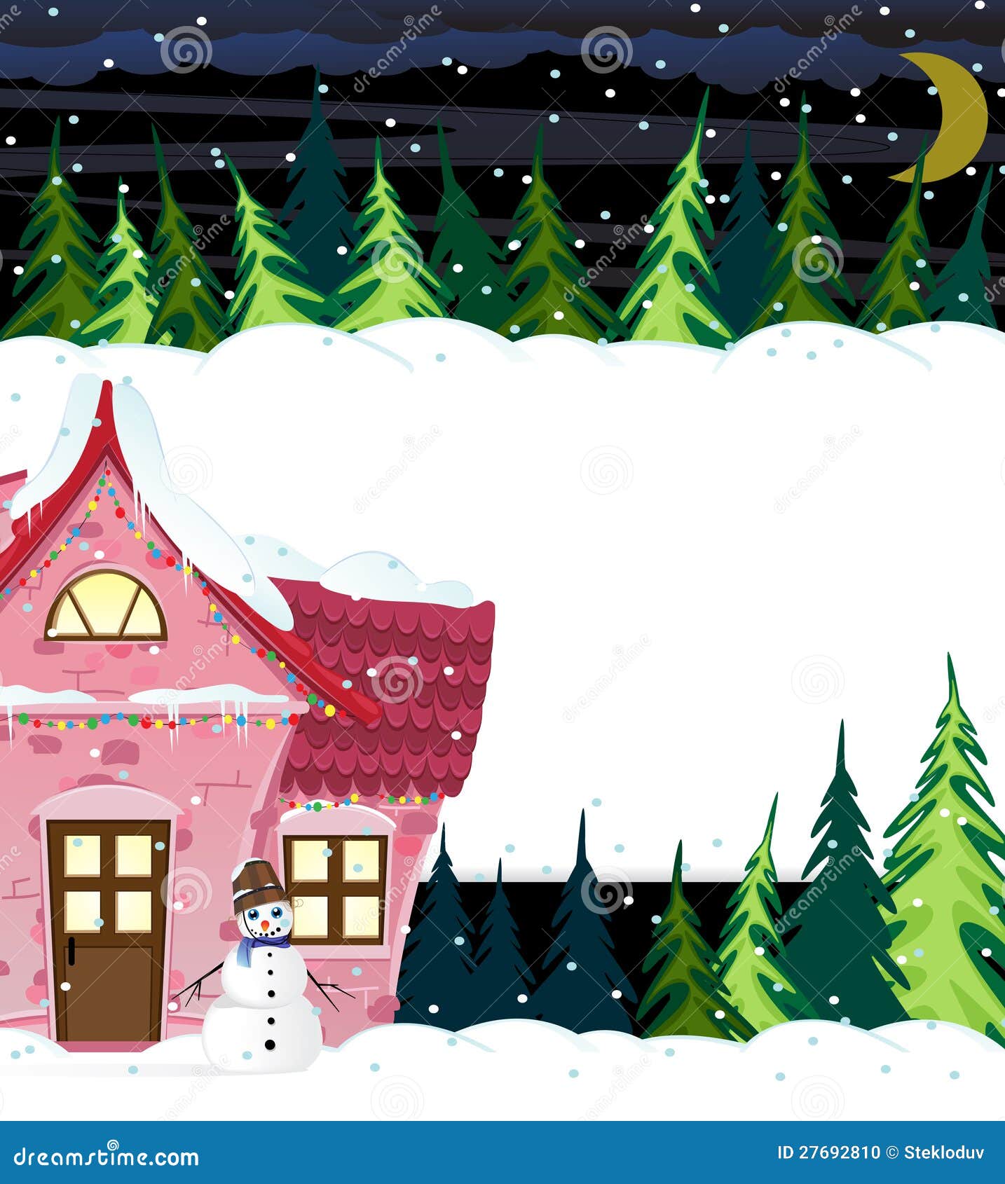Winter House and Smiling Snowman Stock Vector - Illustration of scene ...