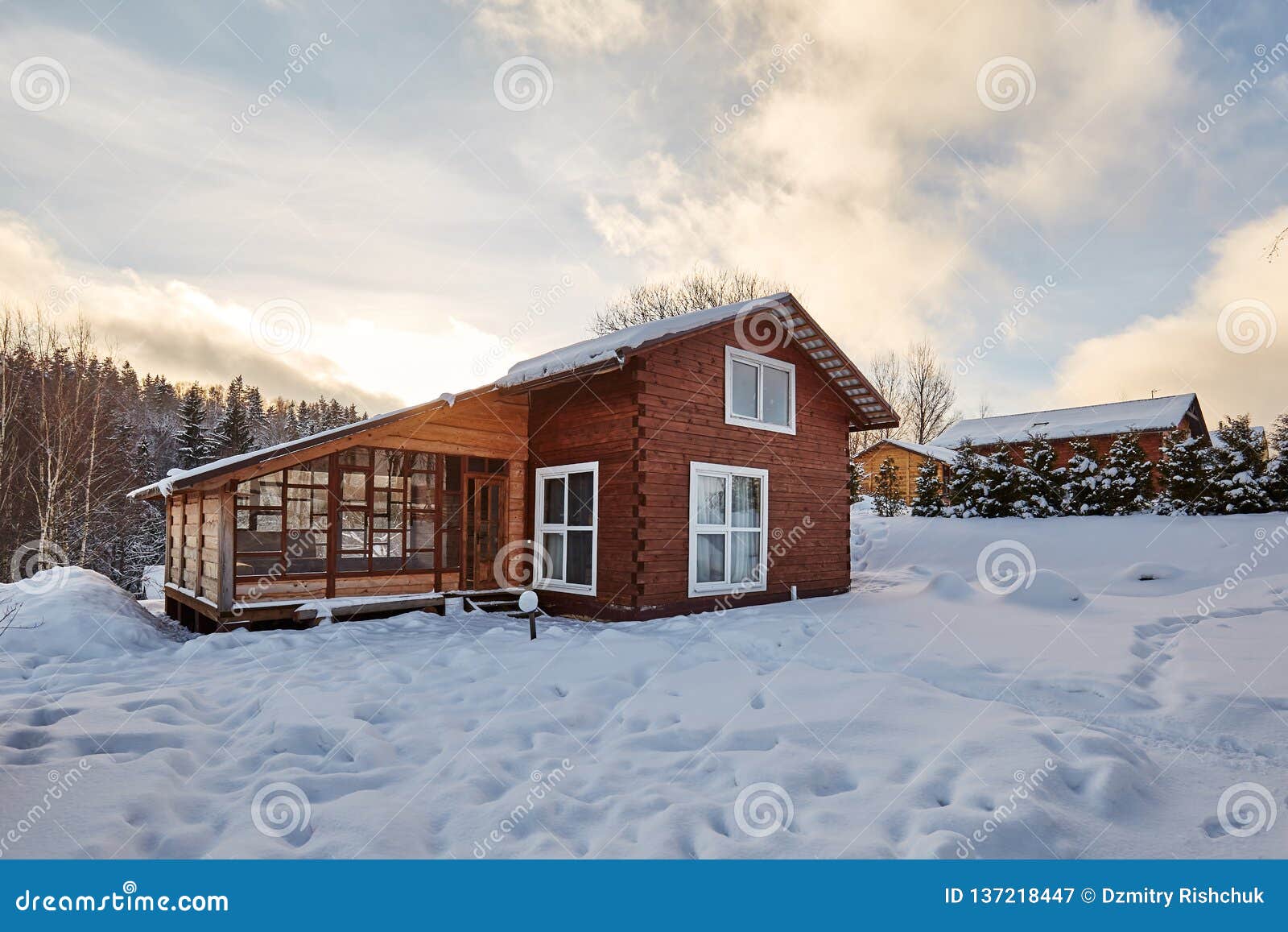 Winter House on Winter Snowy Panoramic Landscape Stock Image - Image of ...