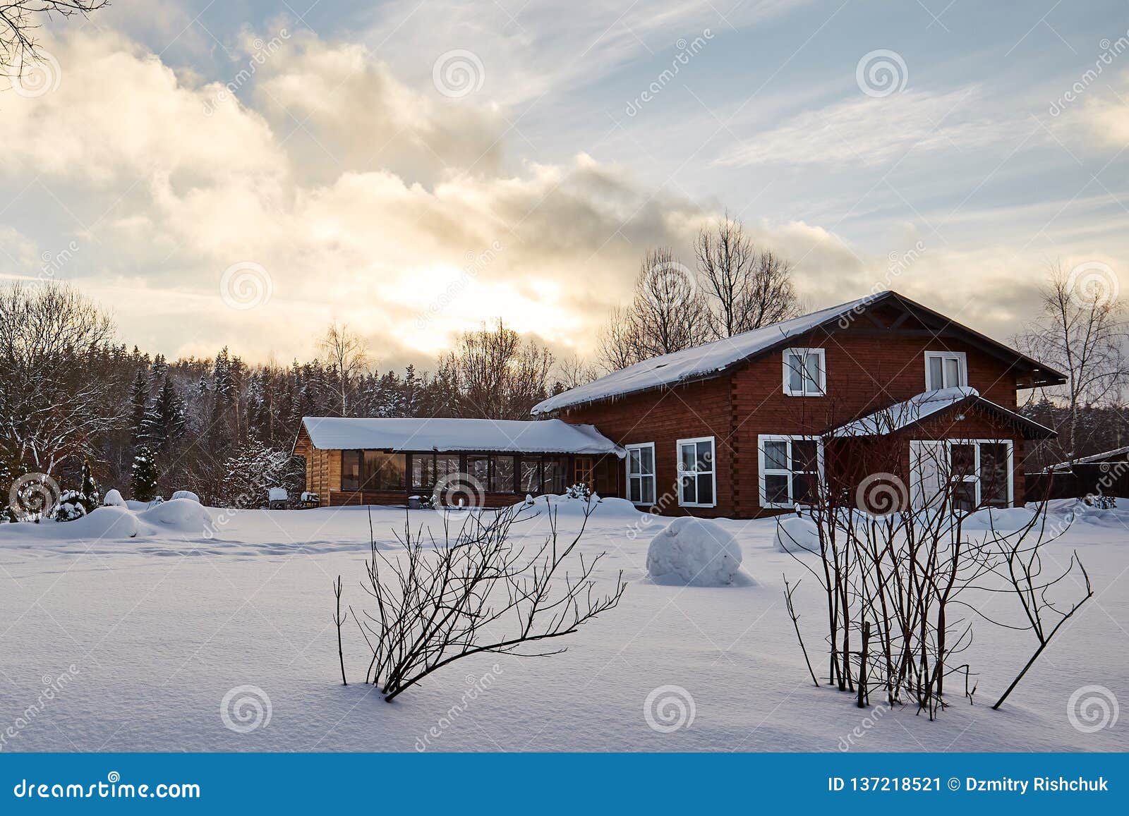 Winter House on Winter Snowy Panoramic Landscape Stock Image - Image of ...