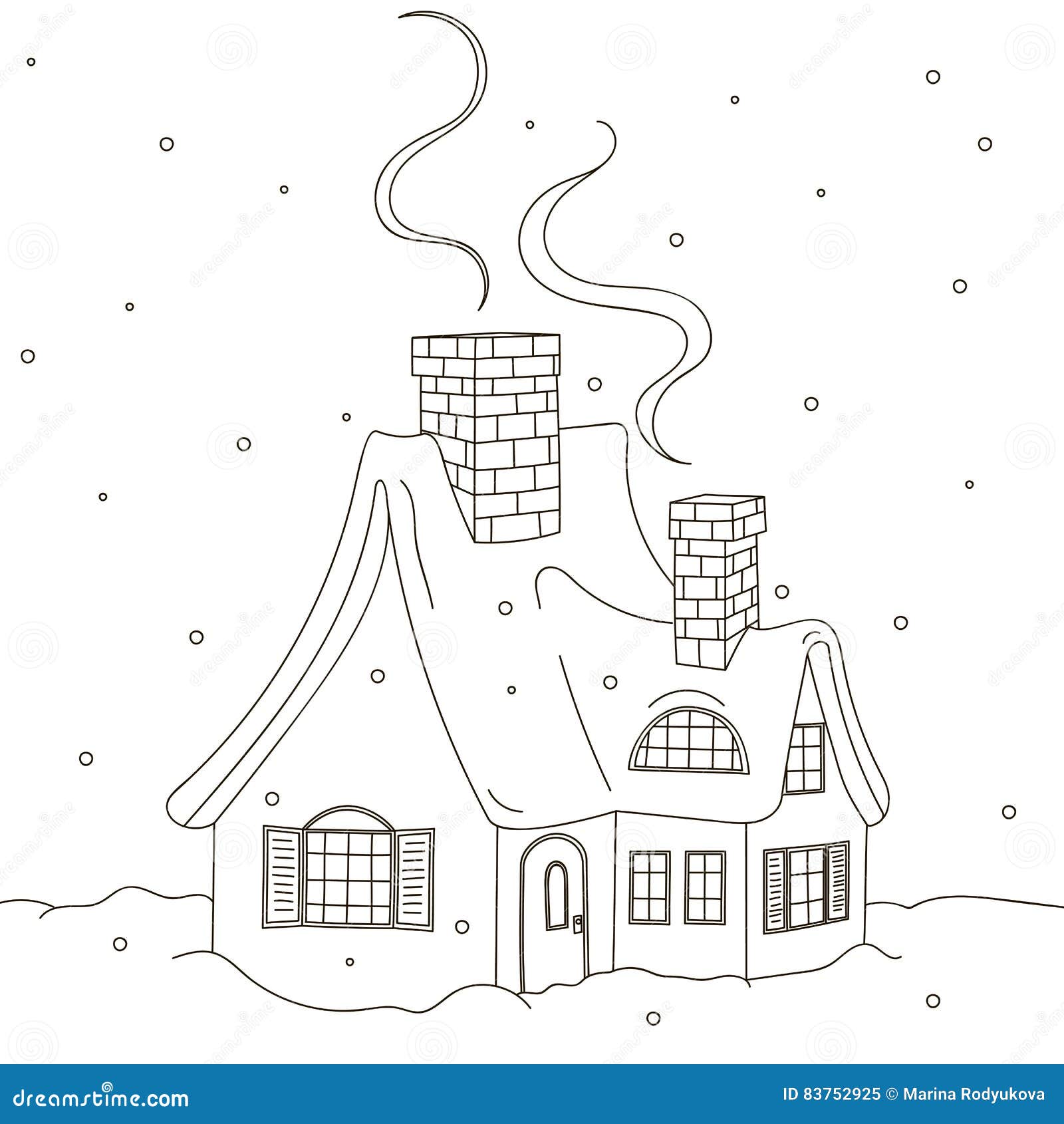 Winter house. stock vector. Illustration of snow, outline - 83752925