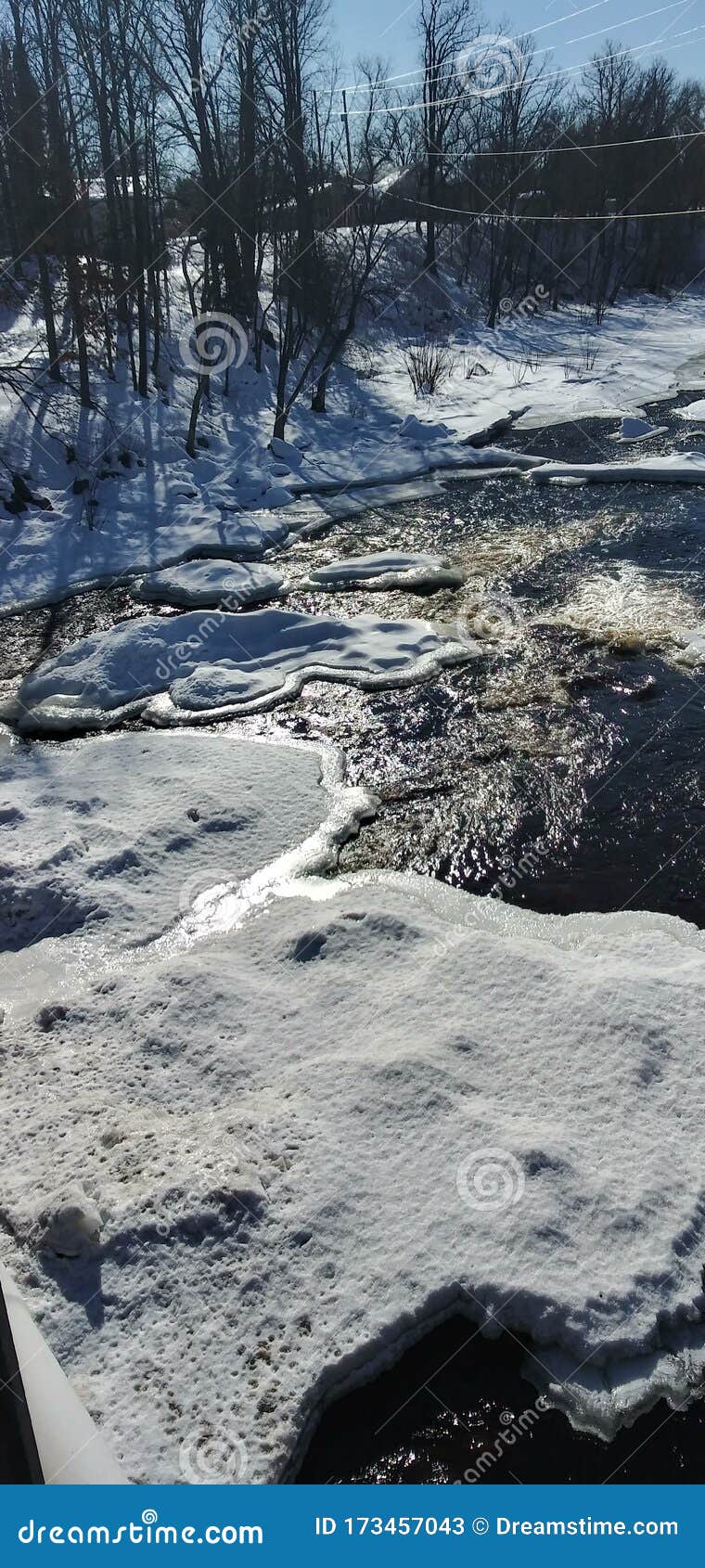 Winter Ice and the Sun on the Cold River. Stock Image - Image of winter ...
