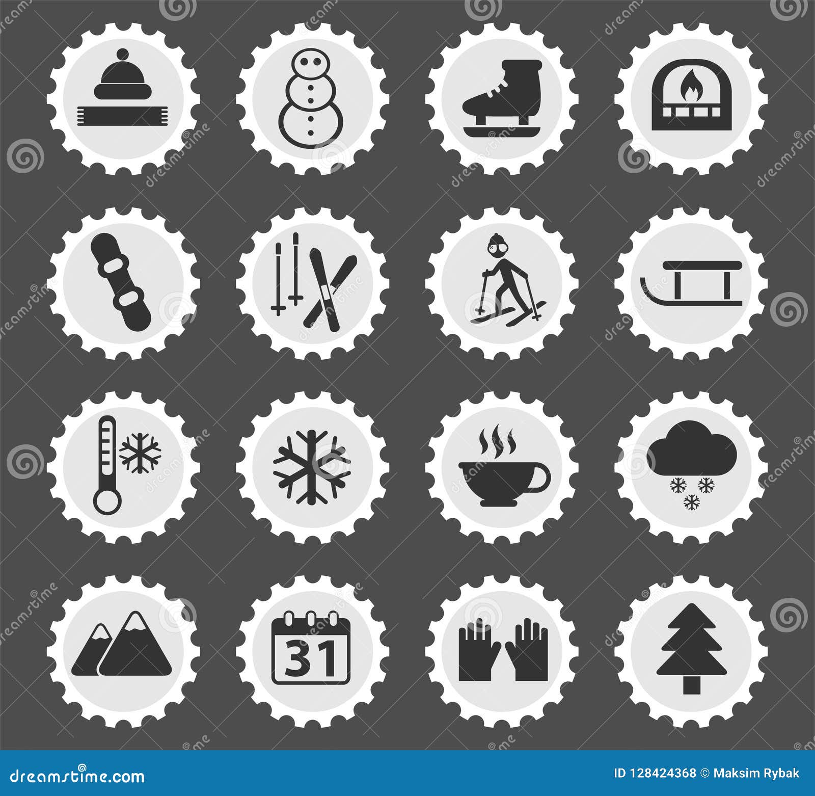 Winter icon set stock vector. Illustration of mark, skates - 128424368