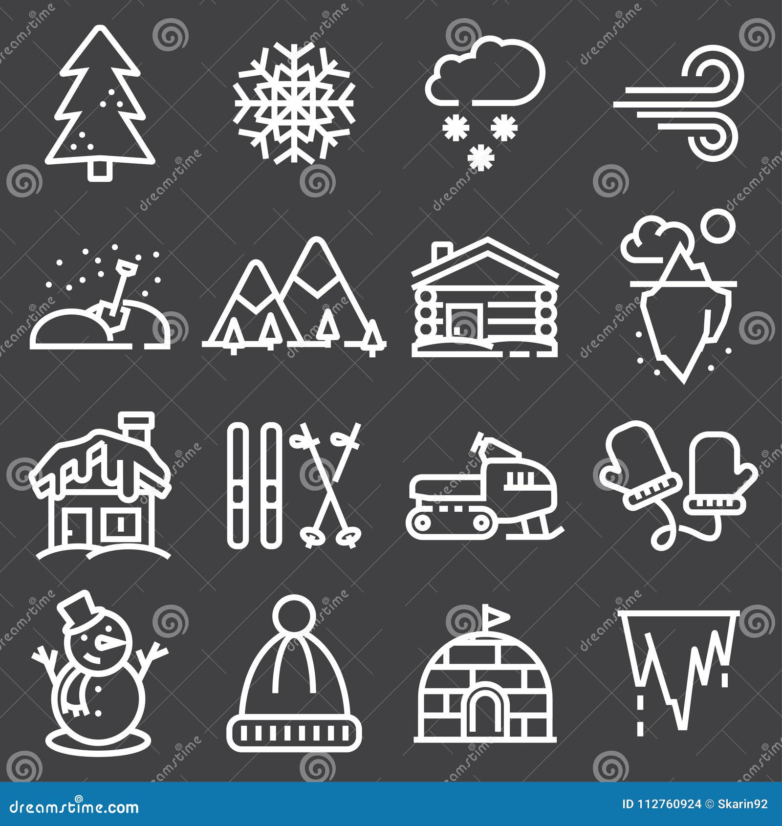 Winter Icons Set with Gray Background Stock Vector - Illustration of ...