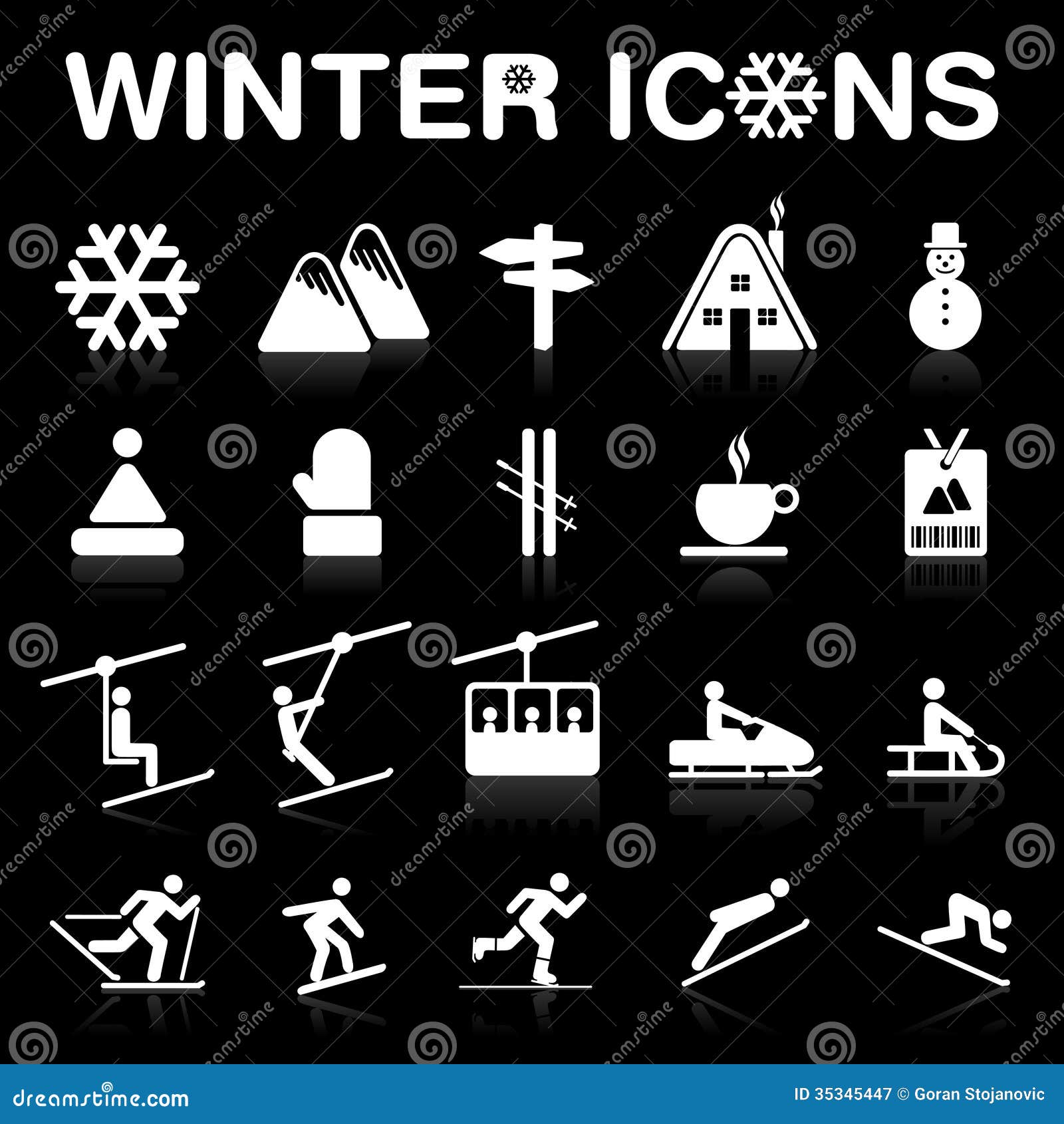 Winter Icons Set (Negative) Stock Vector - Illustration of cold, lift ...