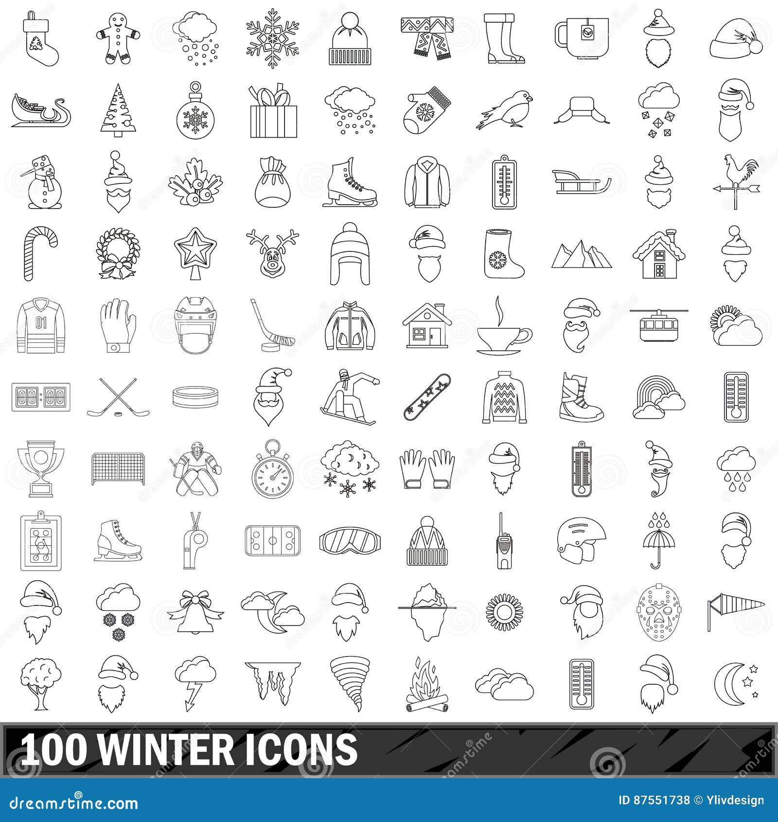 100 Winter Icons Set, Outline Style Stock Vector - Illustration of ...