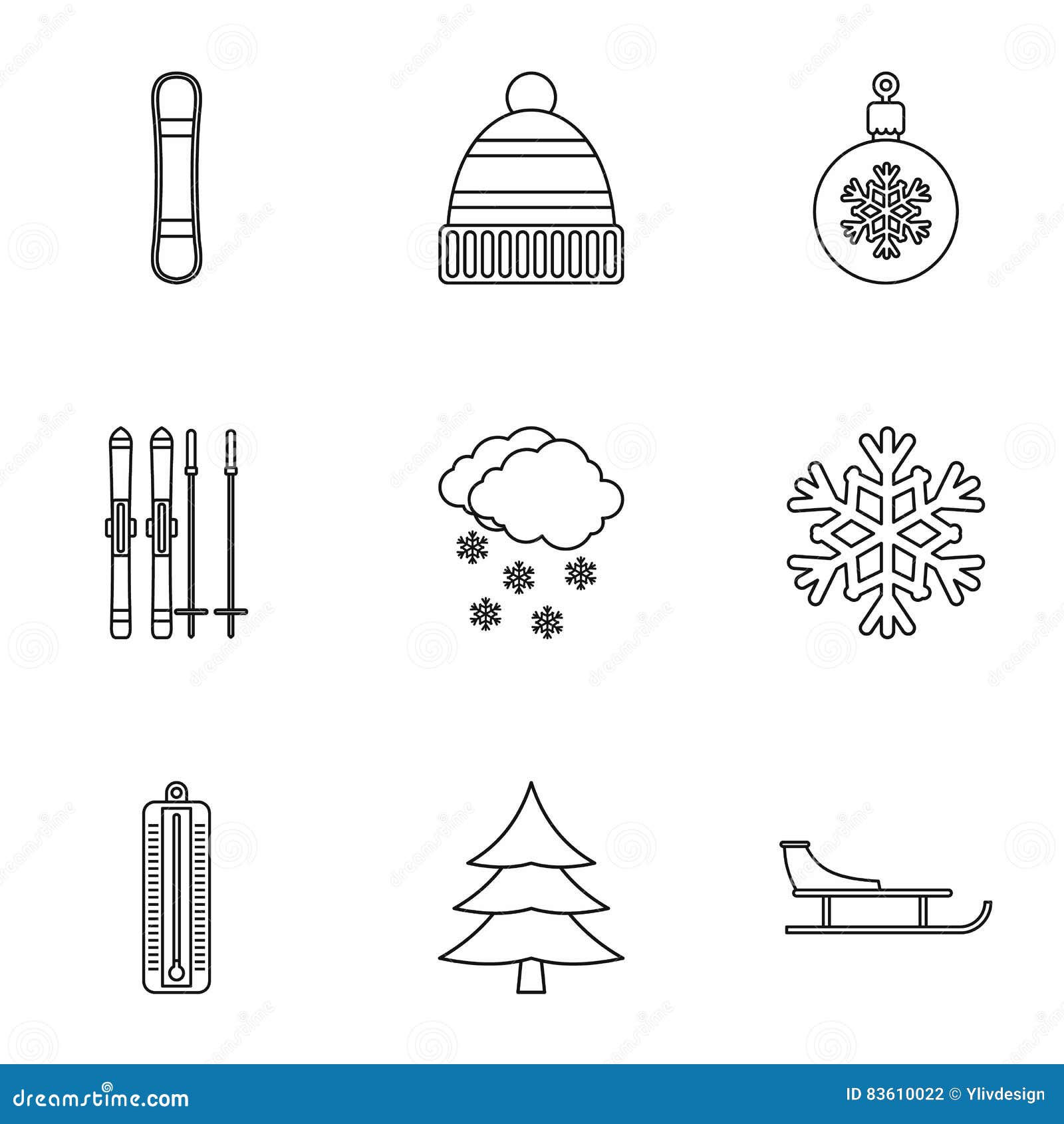 Winter Icons Set, Outline Style Stock Vector - Illustration of seasonal ...