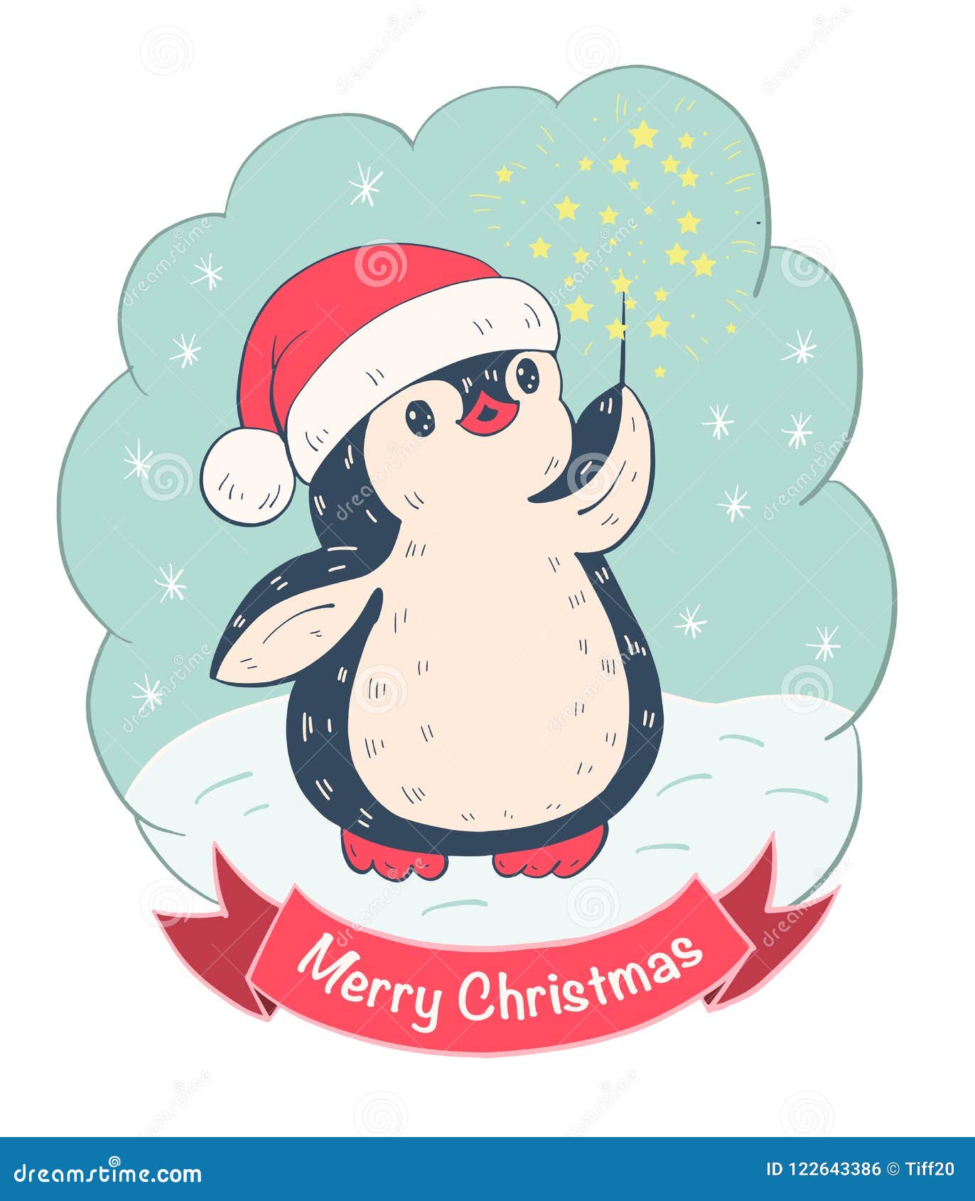 Winter Illustration with Funny Cartoon Penguin with Sparkler Fire Stock ...