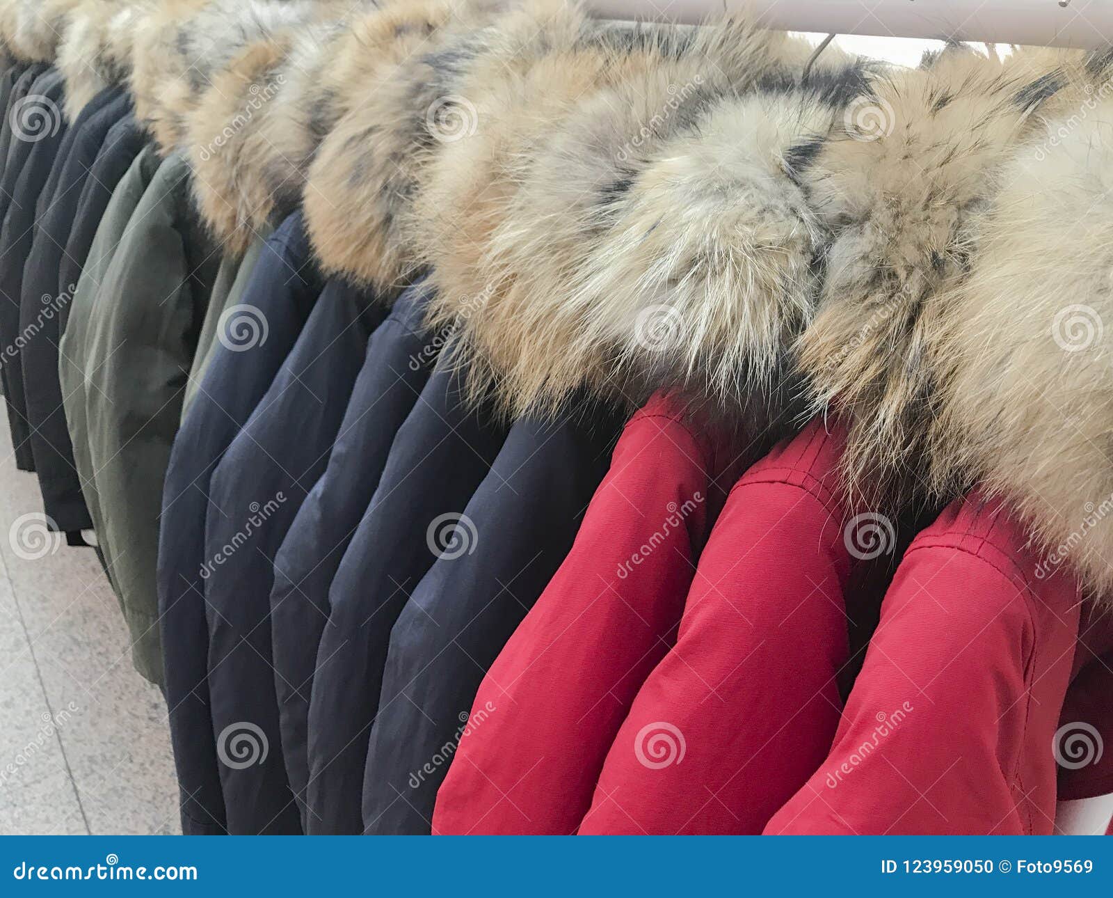 Winter Jacket in Winter Sale on a Clothes Rack Stock Photo - Image of ...