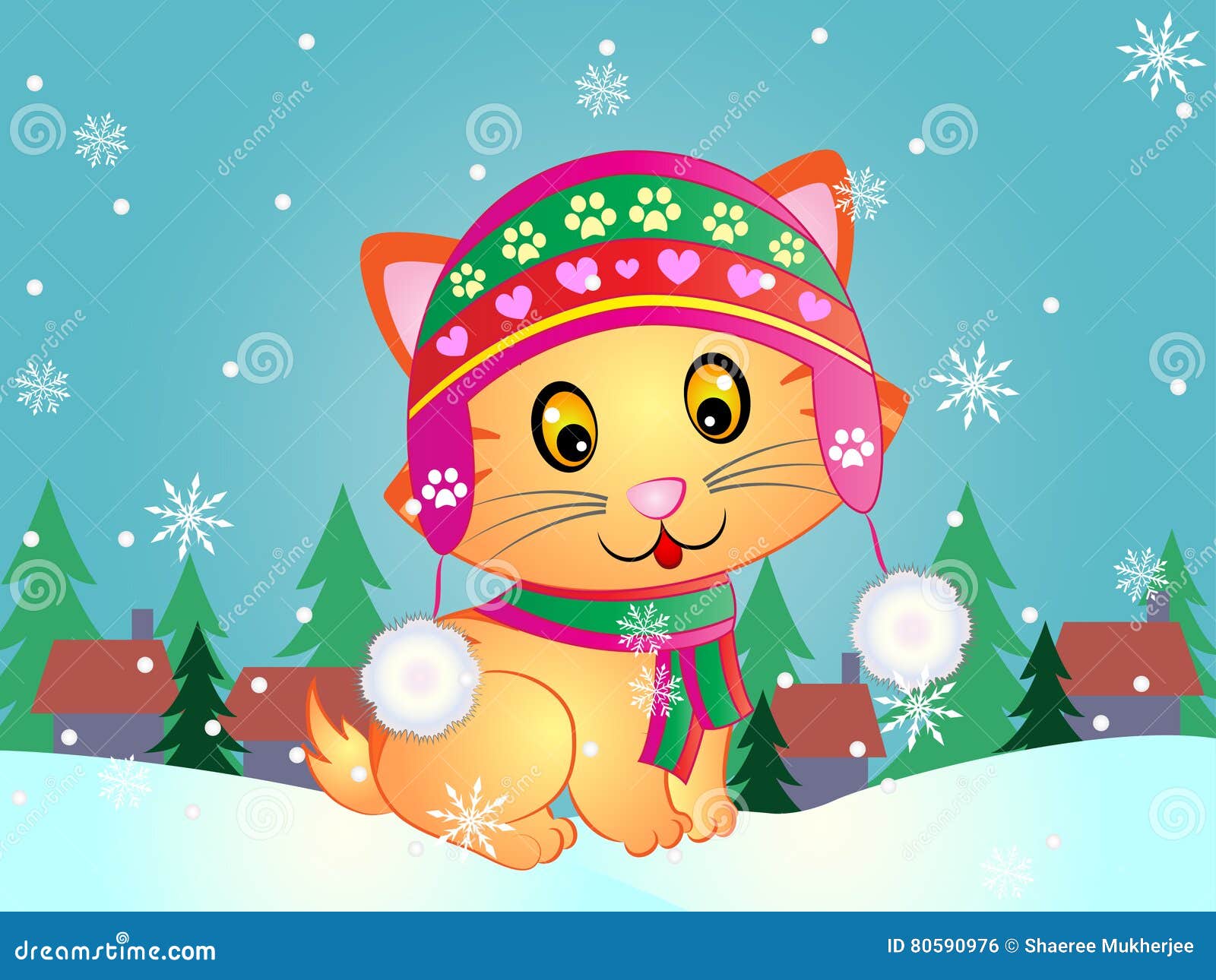 Winter Kitty Vector Illustration Stock Vector - Illustration of ...