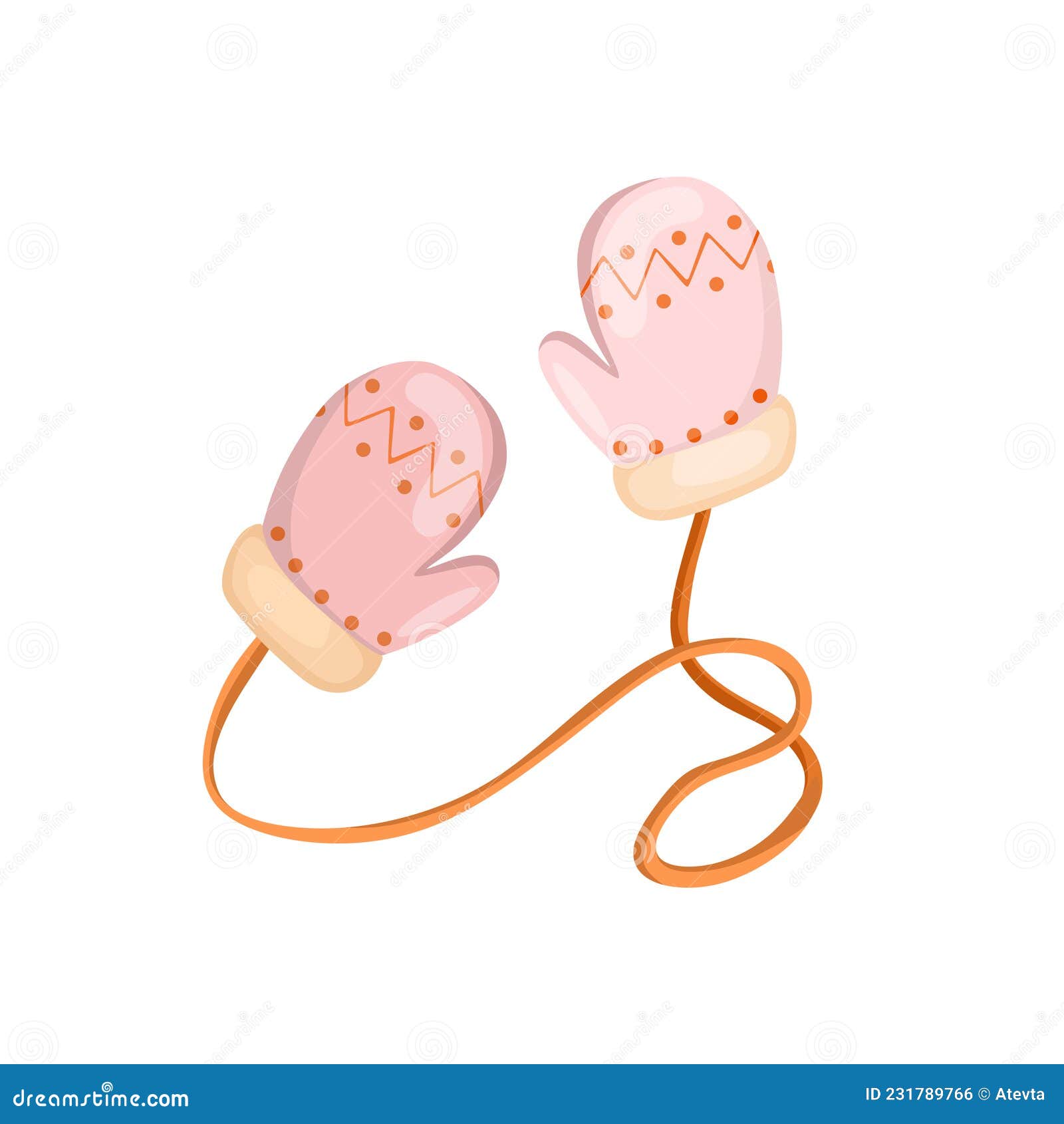 Winter Knitted Mittens with Elastic Band. Vector Cartoon Illustration ...