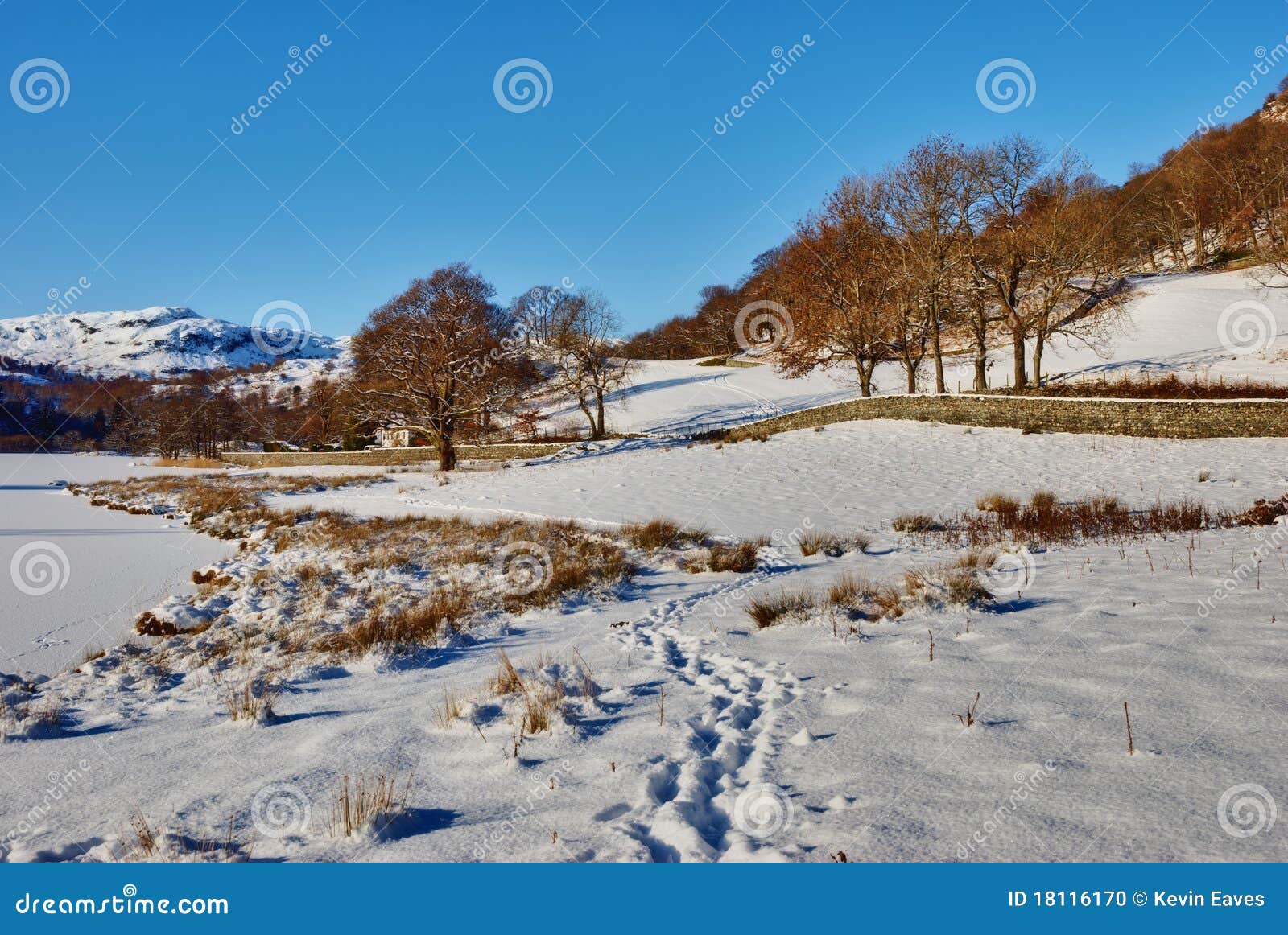 Winter Lake District Scene stock photo. Image of footprints - 18116170