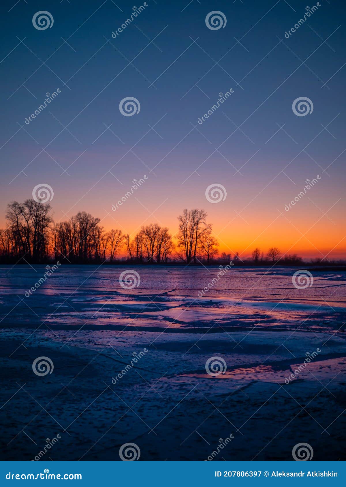 Winter lake sunset stock image. Image of frozen, cold - 207806397
