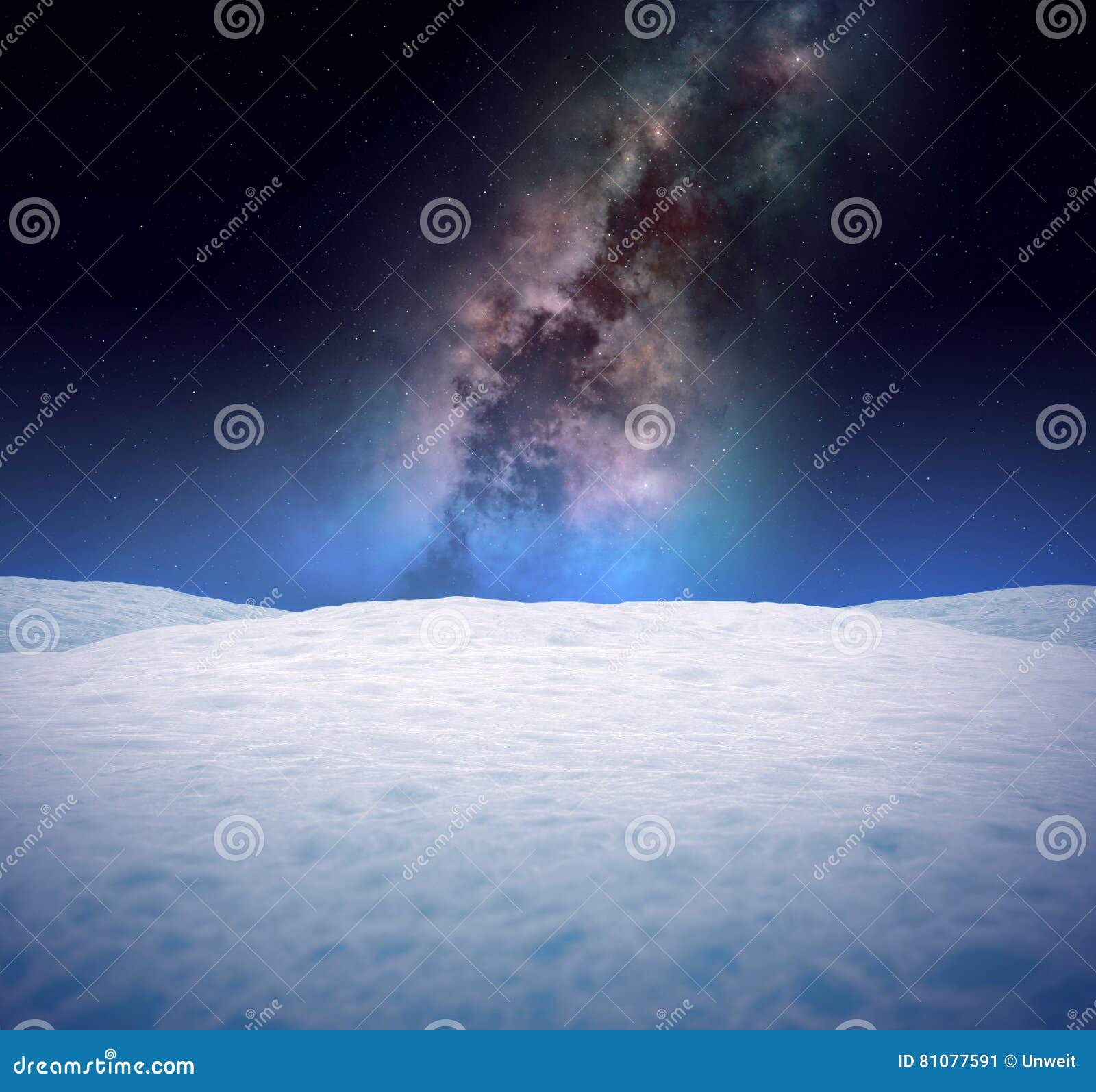 Winter Landscape with Abstract Galaxy in the Sky Stock Image - Image of ...