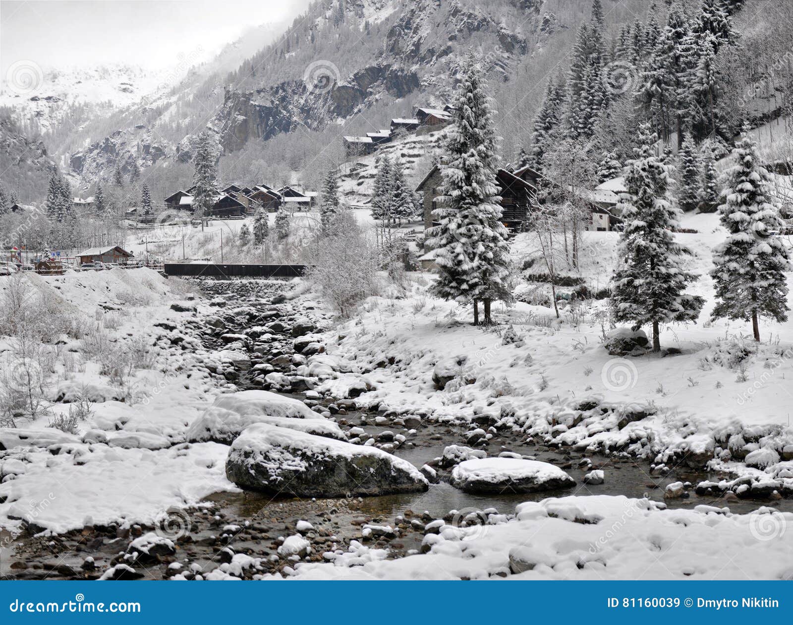 Winter Landscape in the Alps Stock Image - Image of aerial, river: 81160039