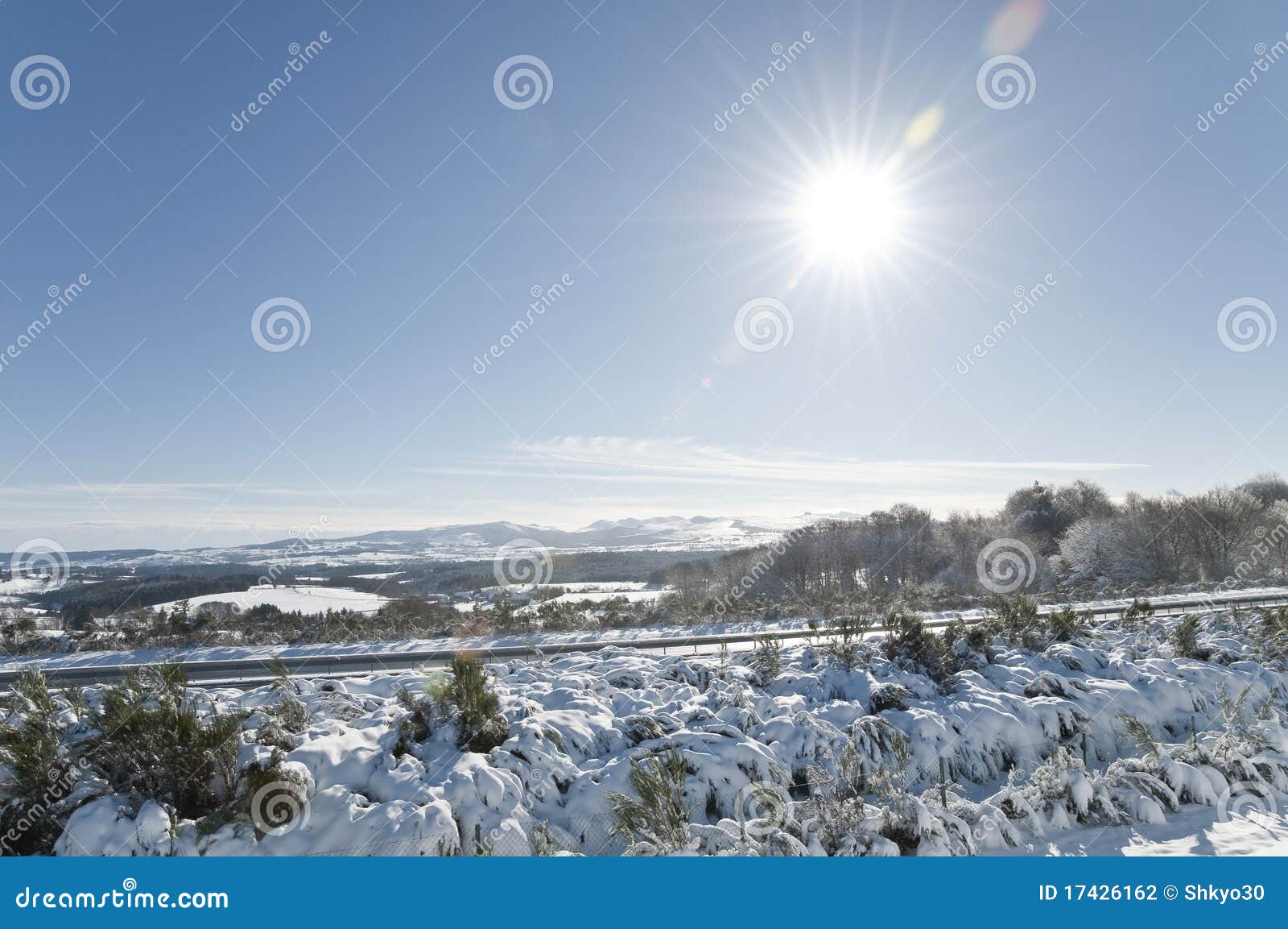 Winter Landscape with a Blue Sky Stock Photo - Image of freeway, white ...