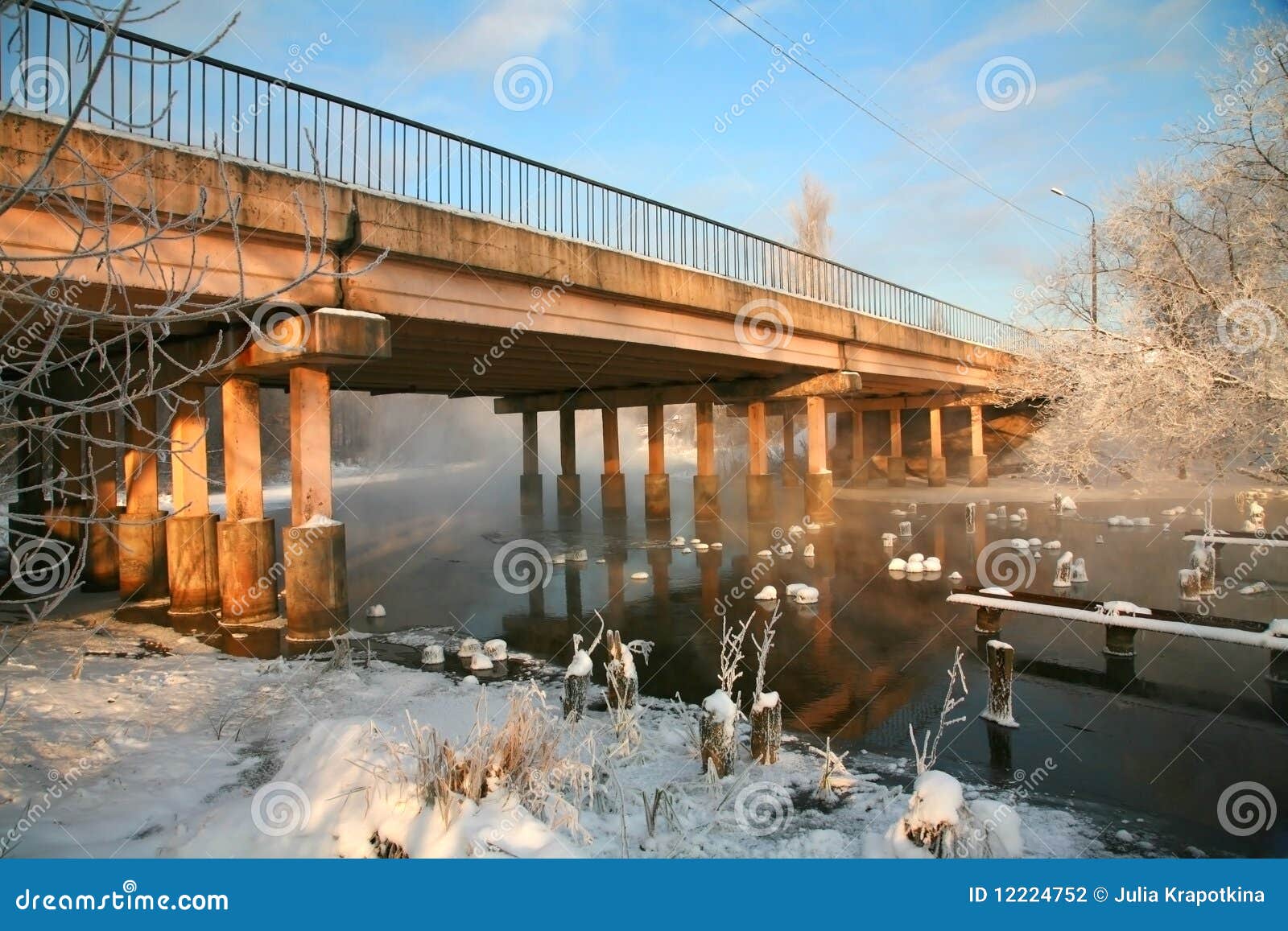 Winter Landscape with the Bridge Stock Photo - Image of december ...