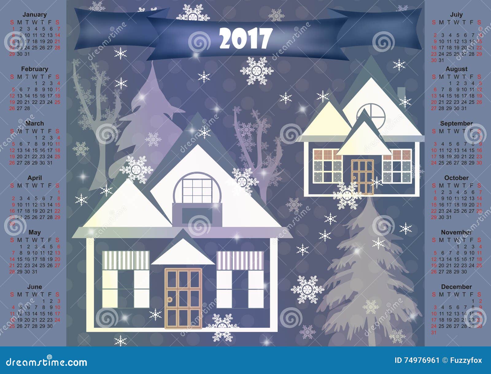 Winter Landscape 2017 Calendar Design Printable Stock Illustration ...